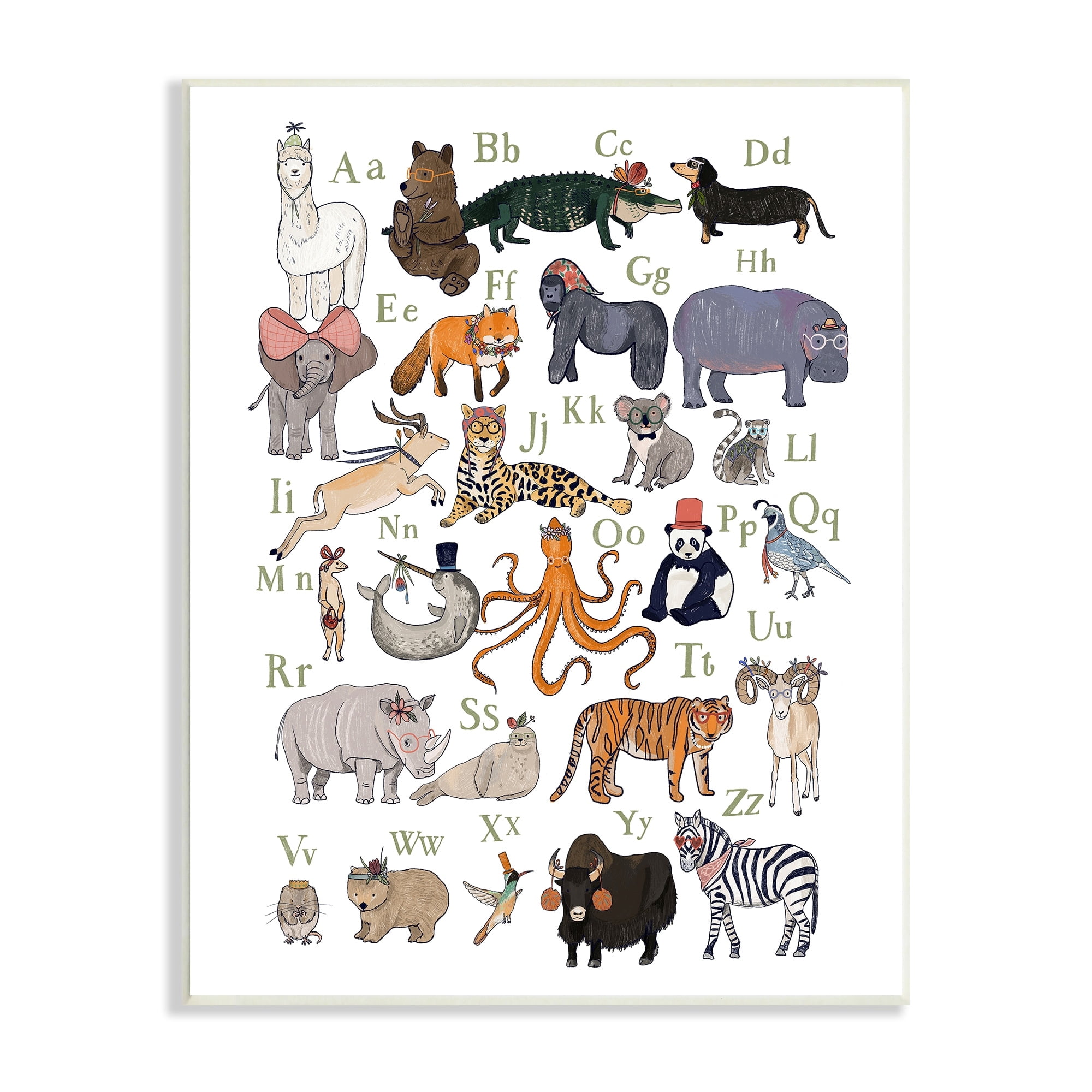 Stupell Industries Quirky Wildlife Animals Alphabet Educational Chart ...