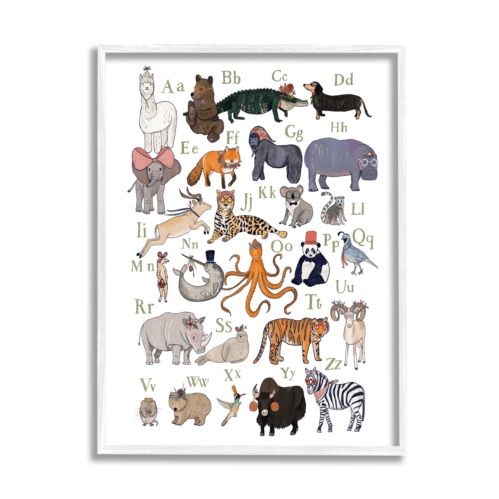 Stupell Industries Quirky Wildlife Animals Alphabet Educational Chart ...