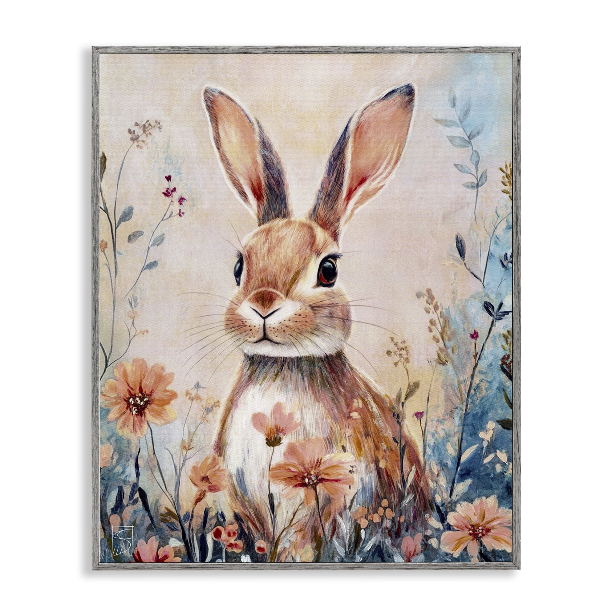 Stupell Industries Rabbit with Wild Daisies Gray Framed Giclee Art ...