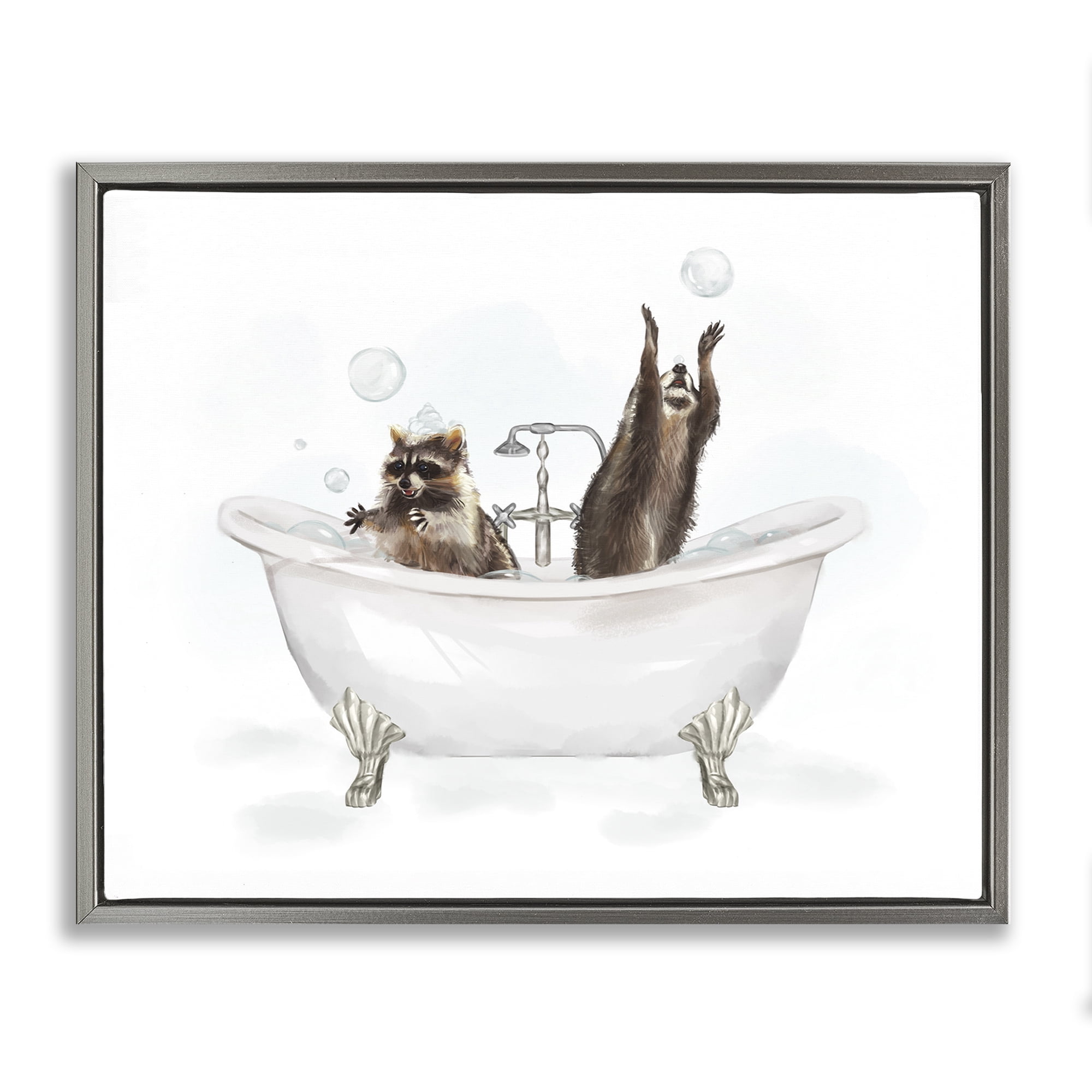 Stupell Industries Raccoons Catching Bubbles Typography Painting Gray ...