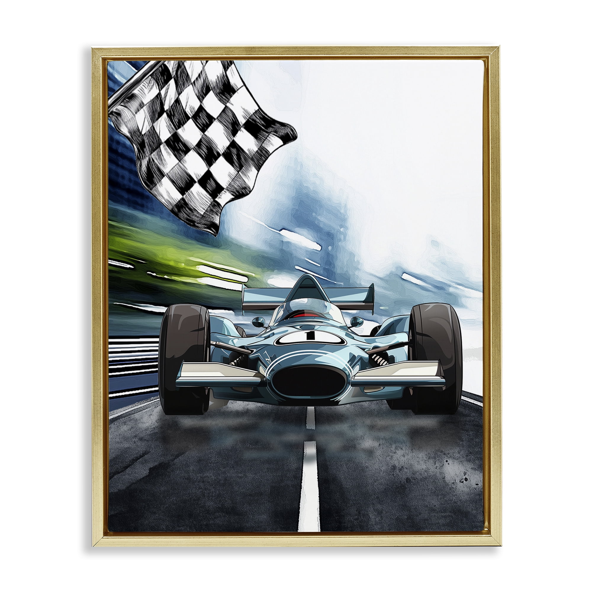 Stupell Industries Racecar Set Go Gold Framed Floater Canvas Wall Art ...