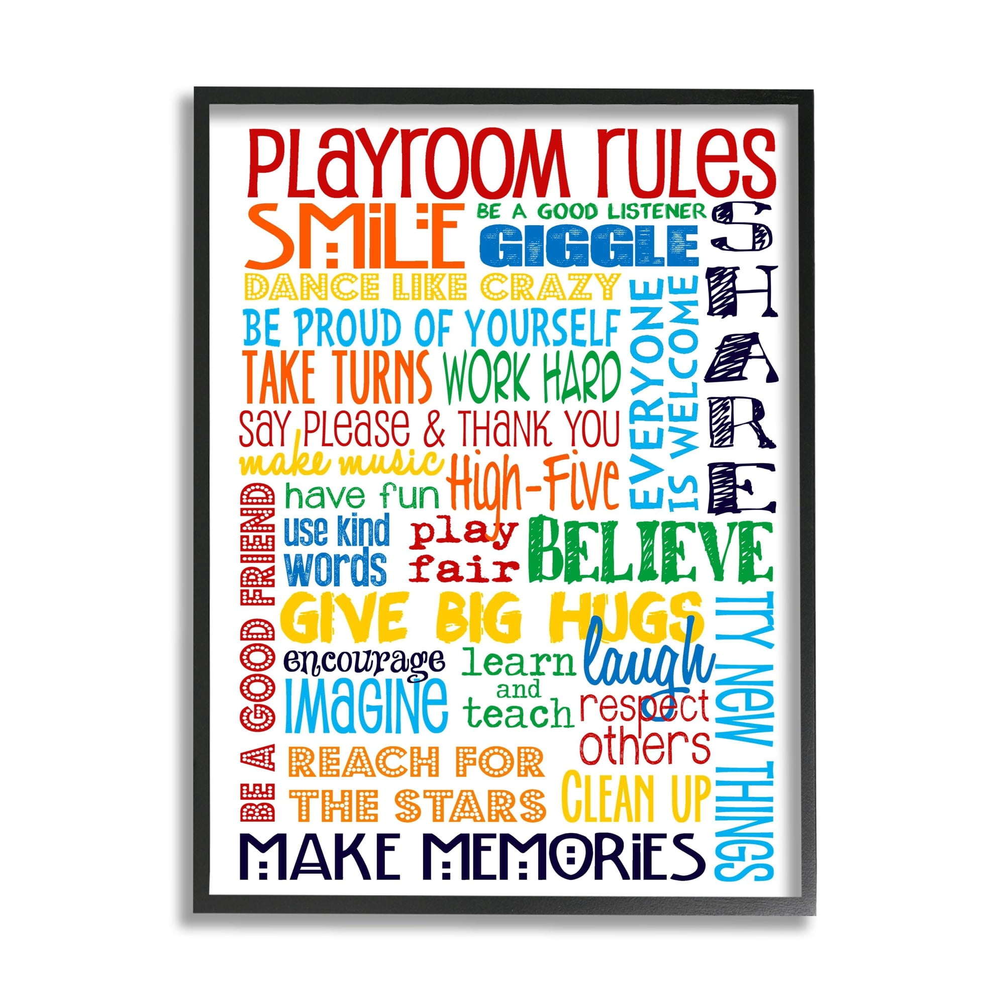Stupell Industries Rainbow Playroom Rules Smile Textured Graphic Art ...