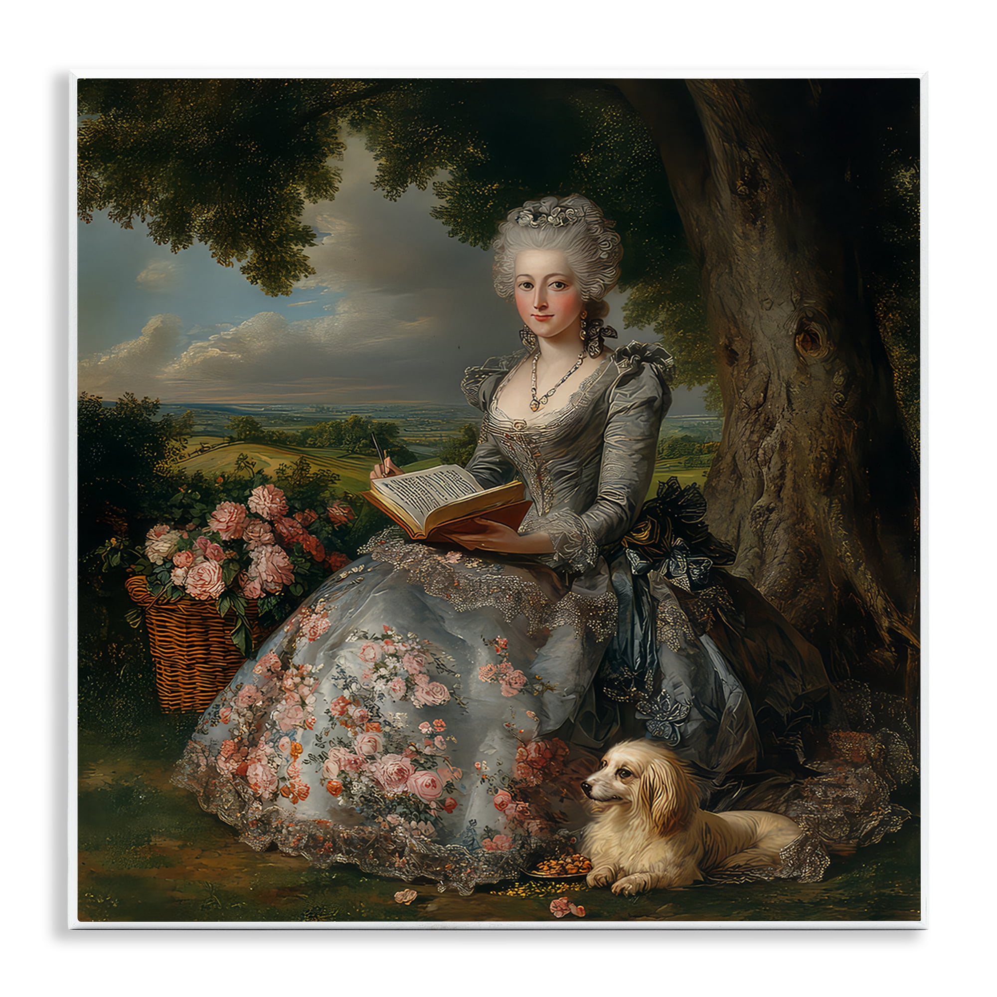 Stupell Industries Reading Rococo Lady with Dog Wall Plaque Art, design ...