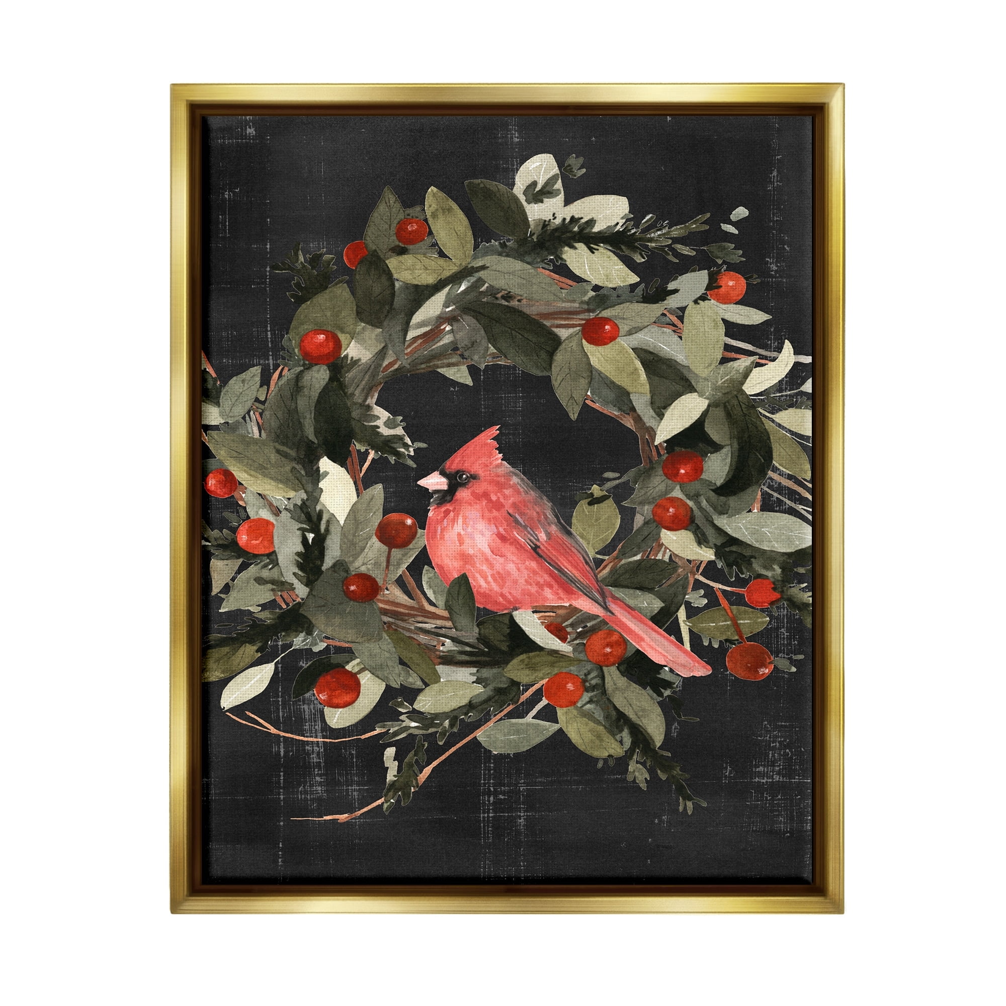 Stupell Industries Red Cardinal In Wreath Design Metallic Gold Framed ...