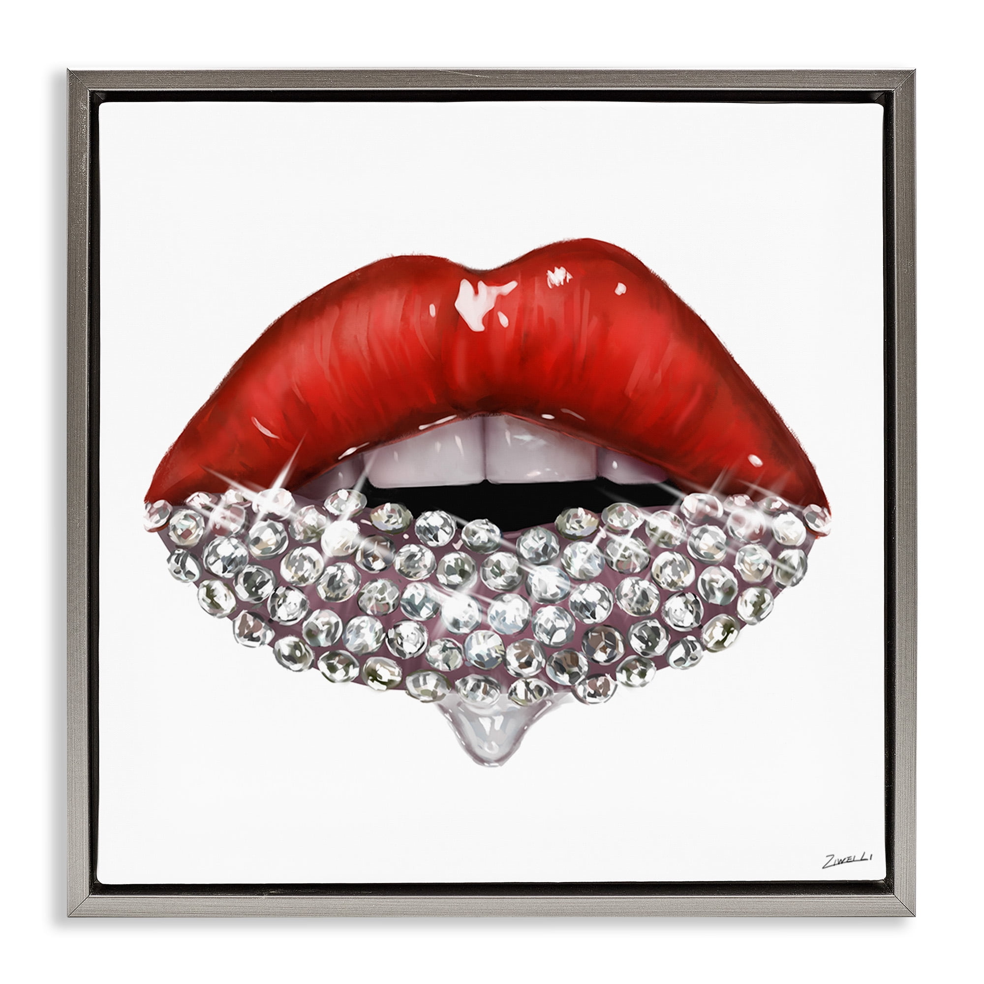 Stupell Industries Red Glam Lips with Gemstones Beauty & Fashion ...