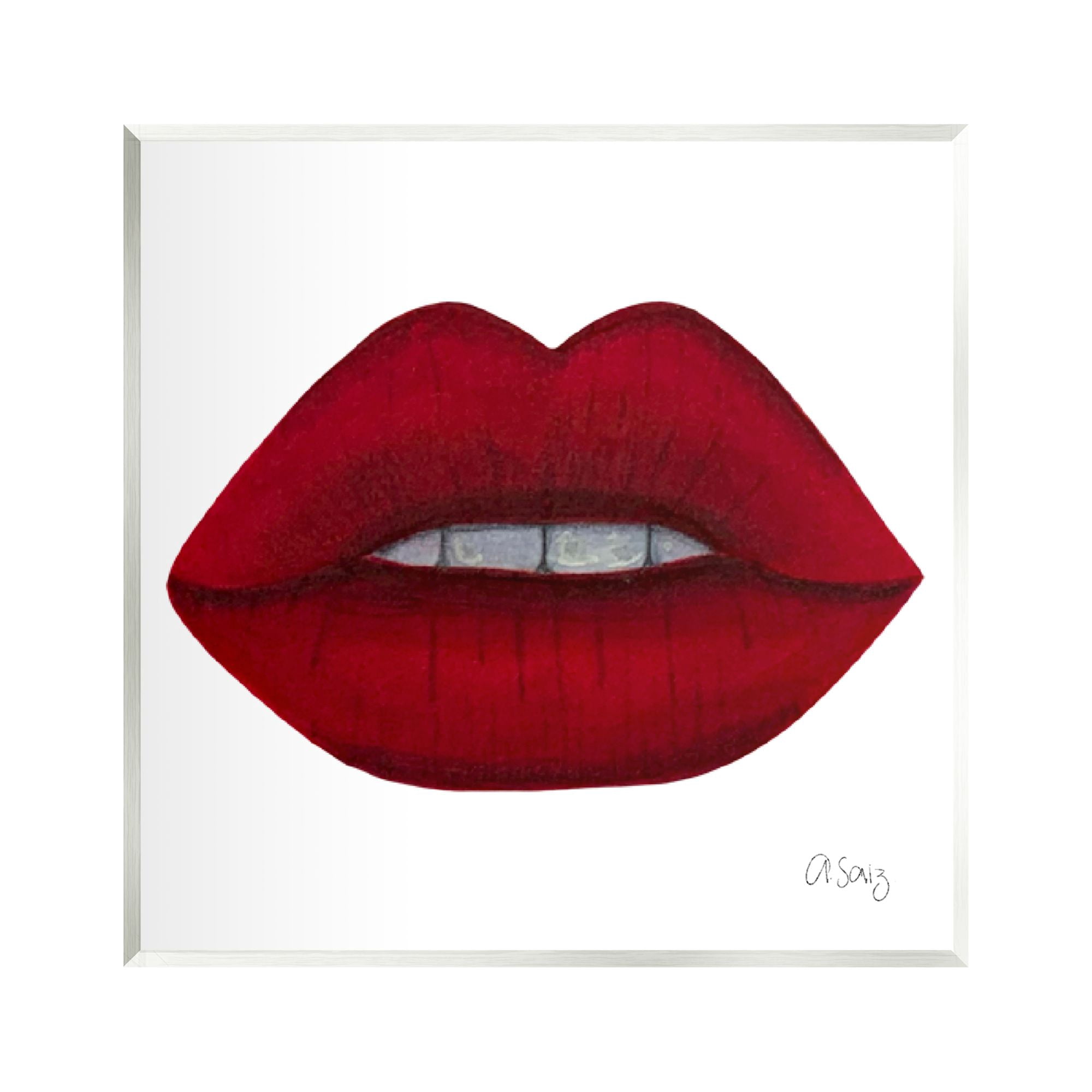 Stupell Industries Red Lips Glam Makeup Art Print on MDF Wood, 12 x 12 ...