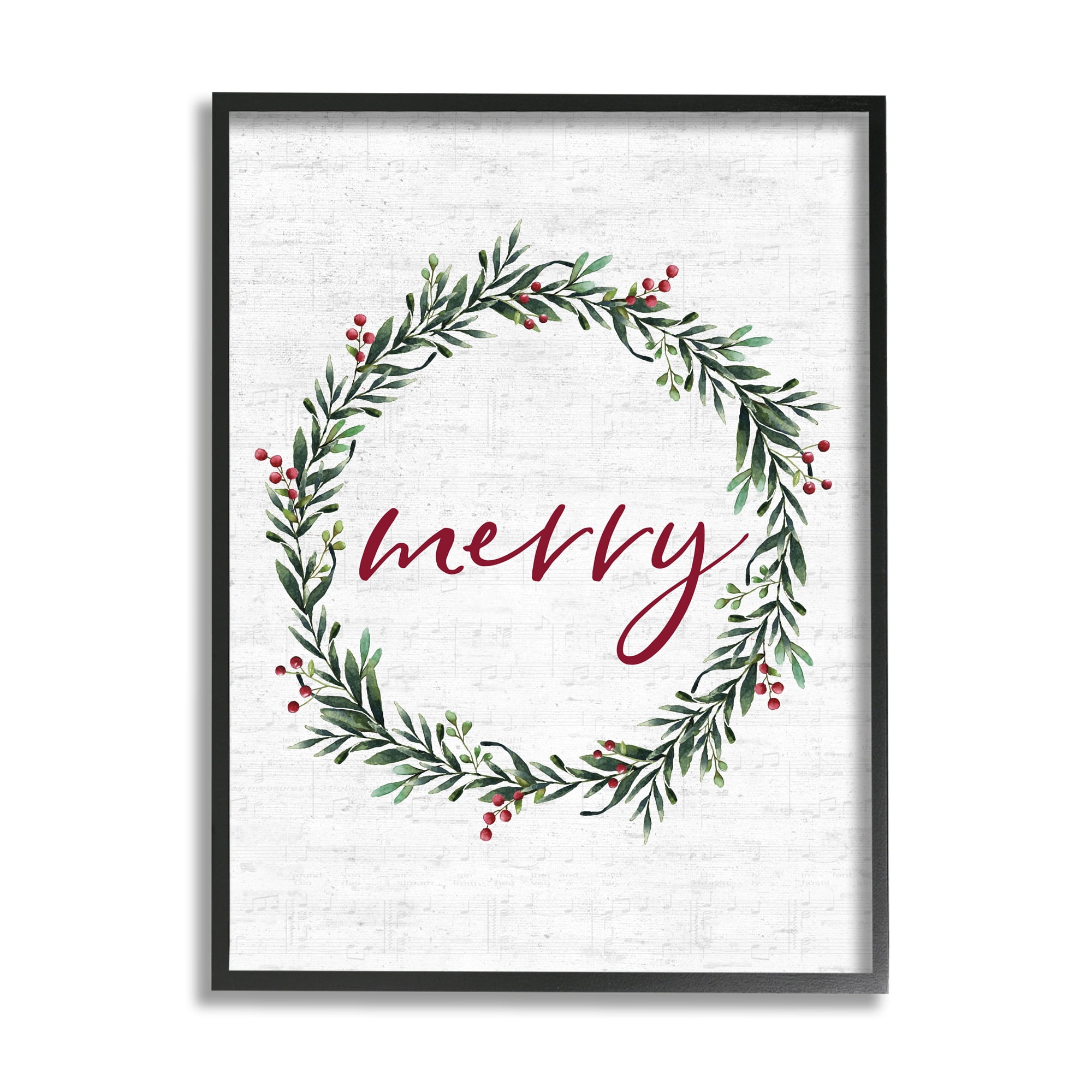 Stupell Industries Red Merry Text Festive Country Holiday Wreath ...