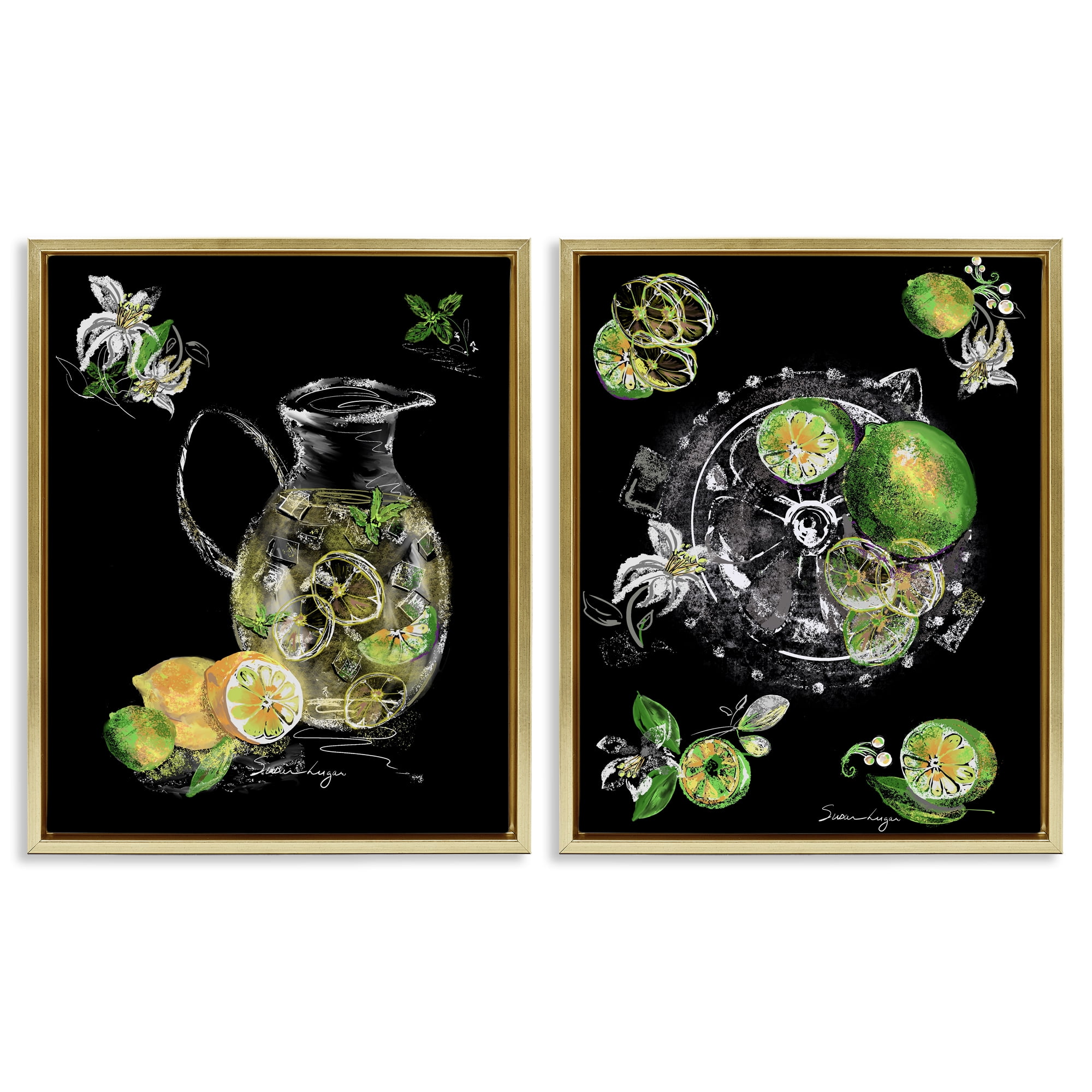 Stupell Industries Refreshing Sliced Lemons And Limes 2 Piece Gold ...
