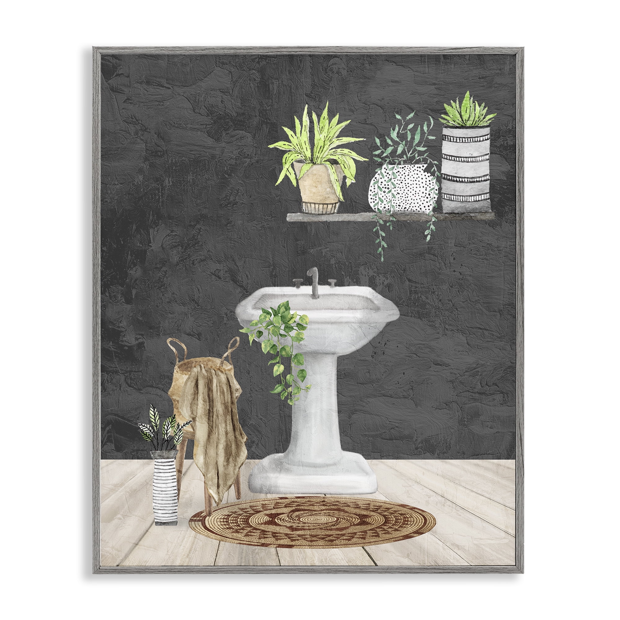Stupell Industries Relaxing Bathroom Scene Bath & Laundry Painting Gray ...