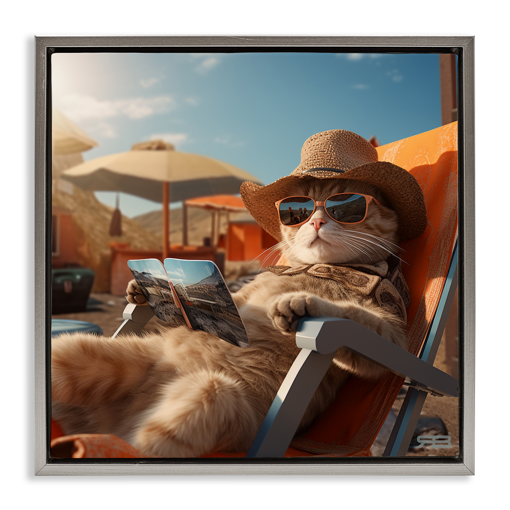 Stupell Industries Relaxing Cat Lounge Chair Animals Painting Gray ...