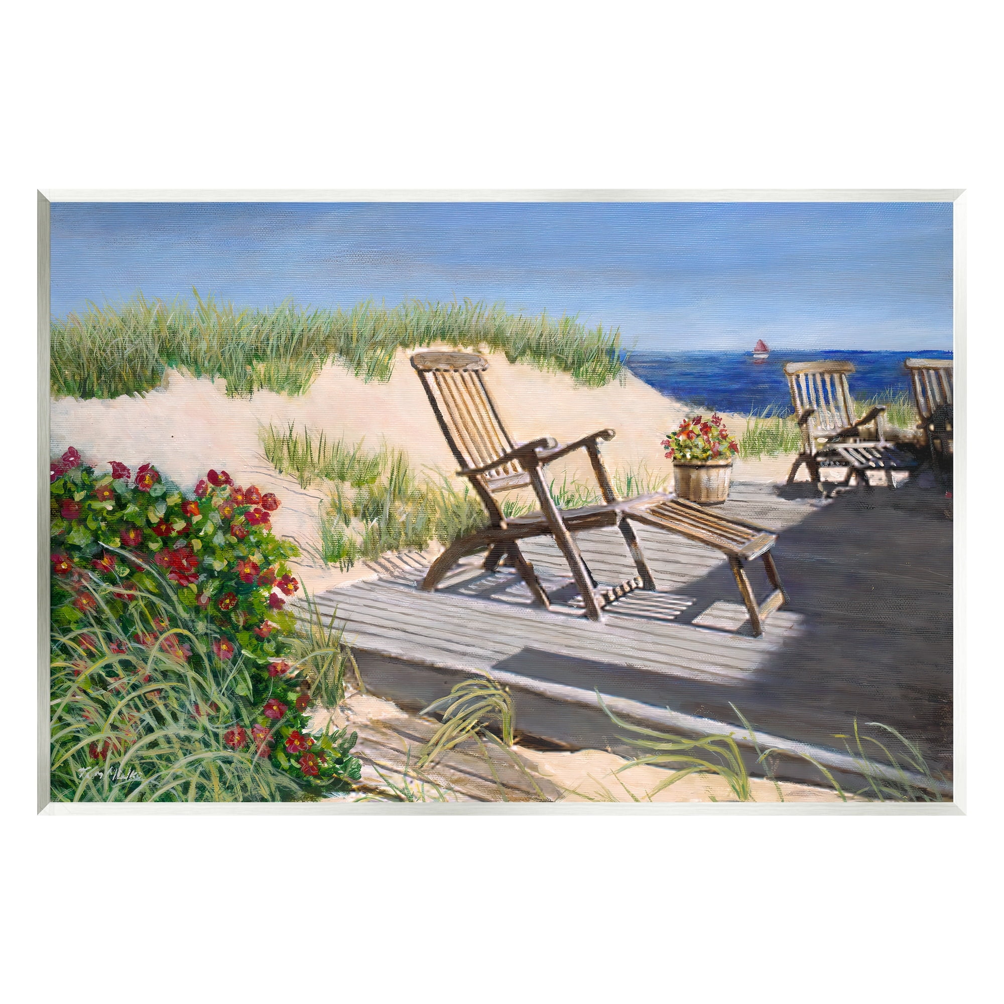 Stupell Industries Relaxing Waterfront Boardwalk Beach Chairs Summer ...