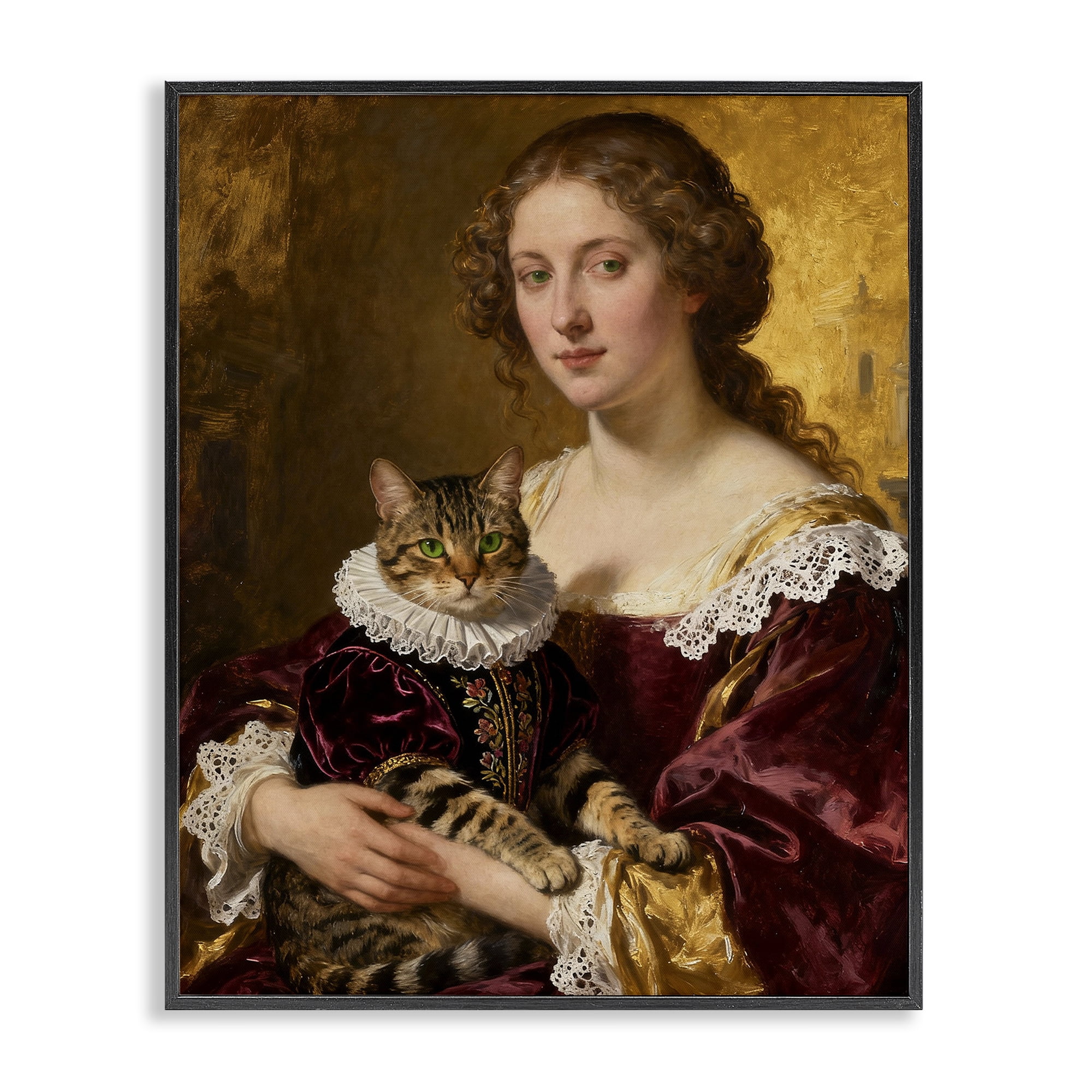 Stupell Industries Renaissance Lady with Regal Cat Black Framed Giclee ...