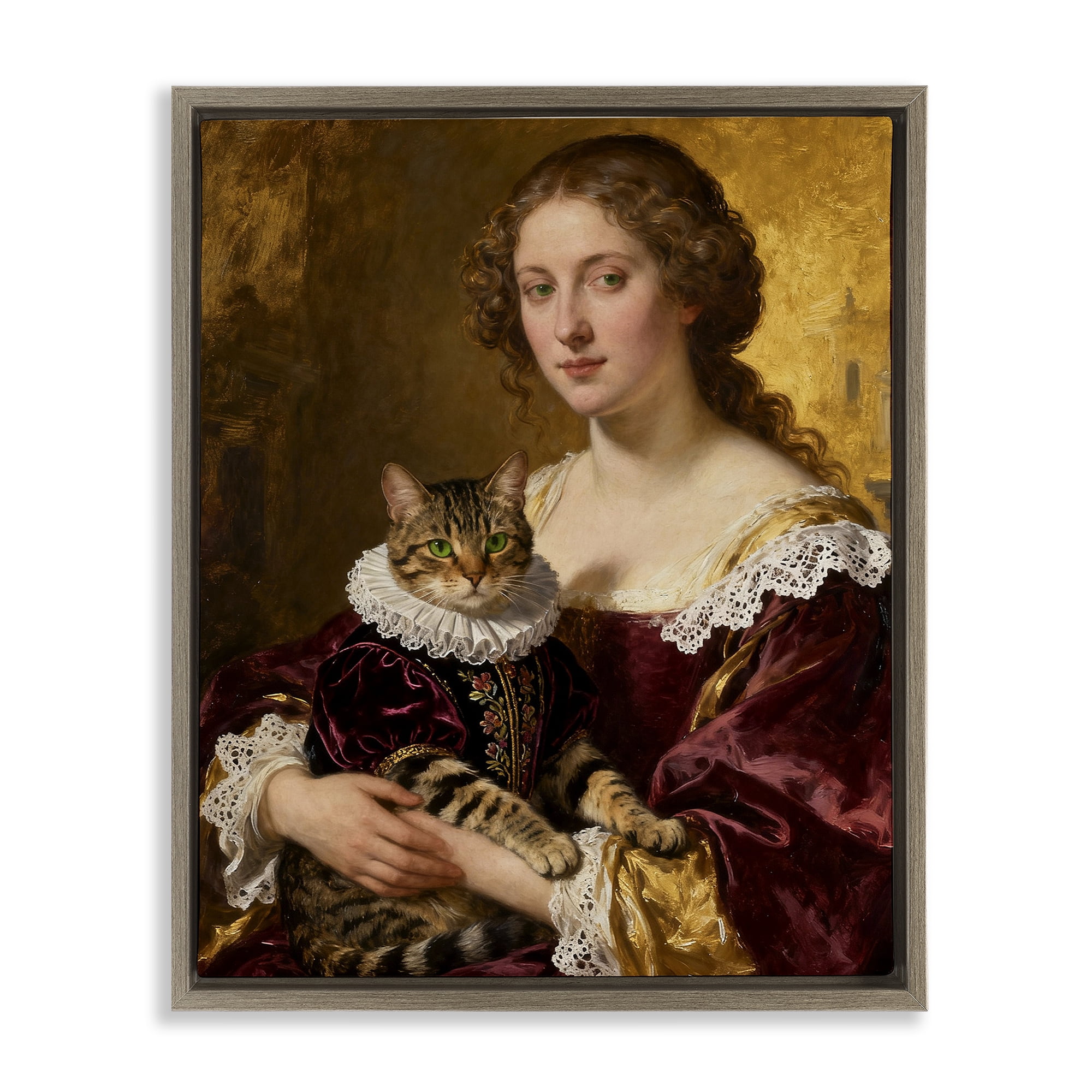 Stupell Industries Renaissance Lady with Regal Cat Brown Framed Floater ...