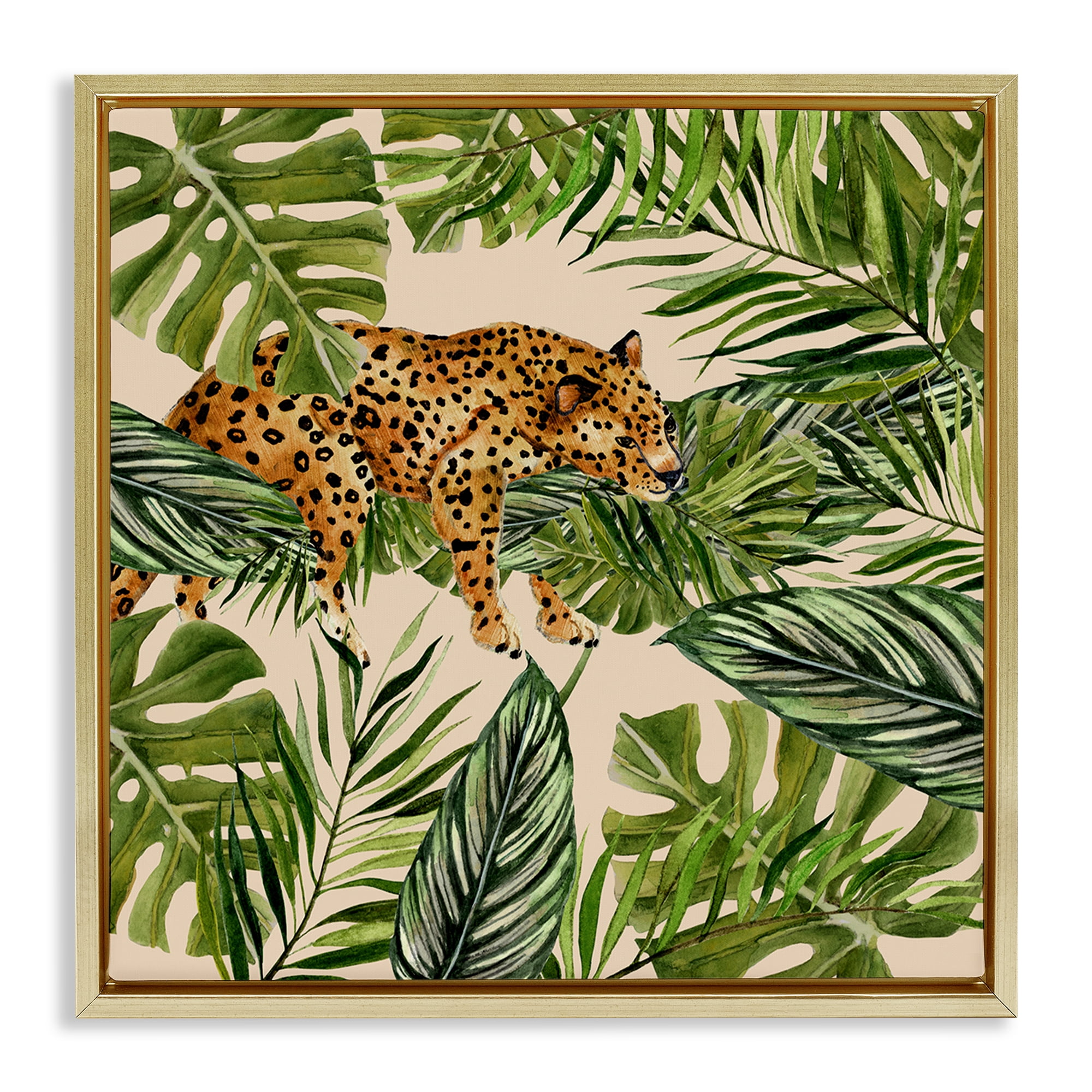 Stupell Industries Resting Leopard on Branch Plants & Flowers Painting ...