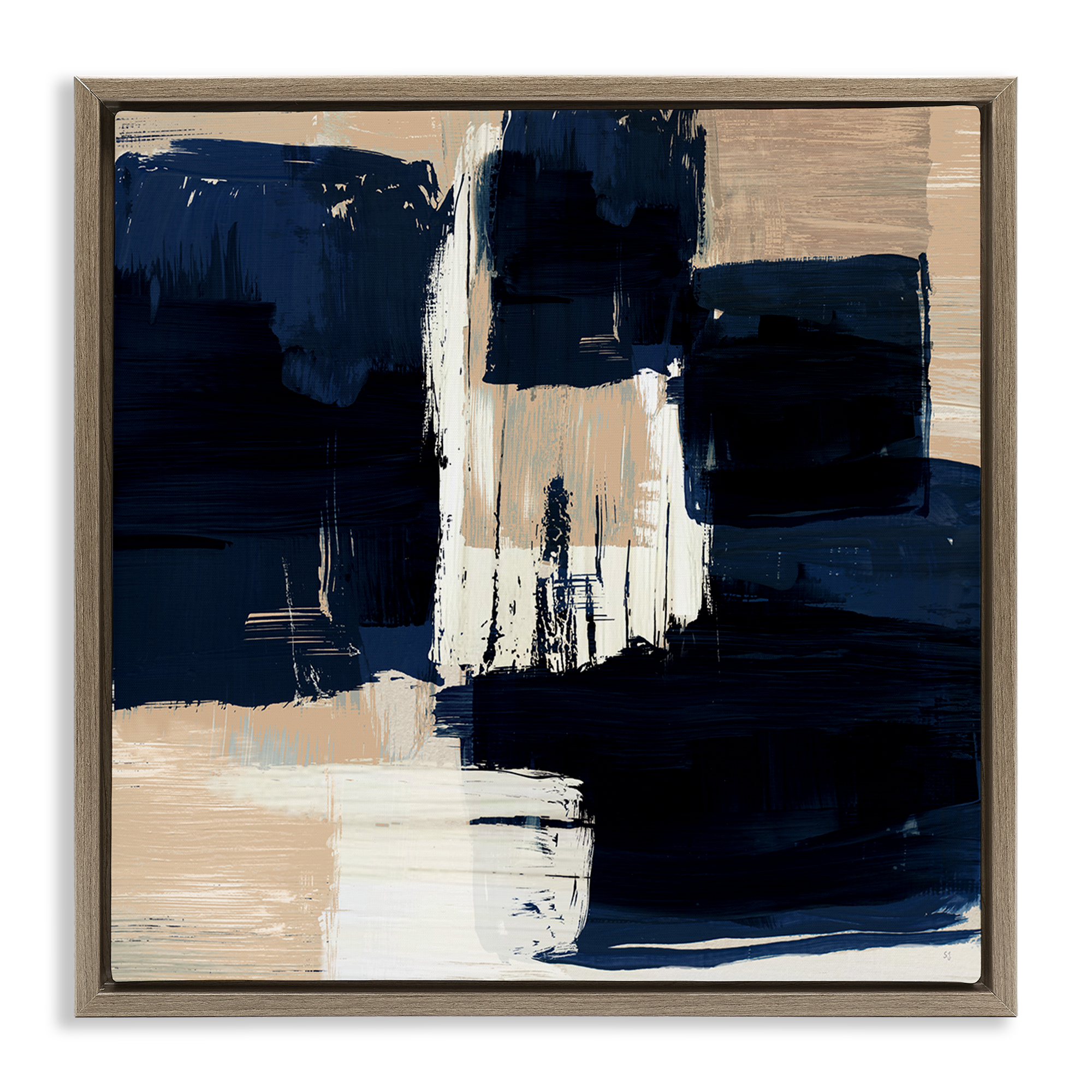 Stupell Industries Restless Blue & Tan Shapes Abstract Painting Brown ...