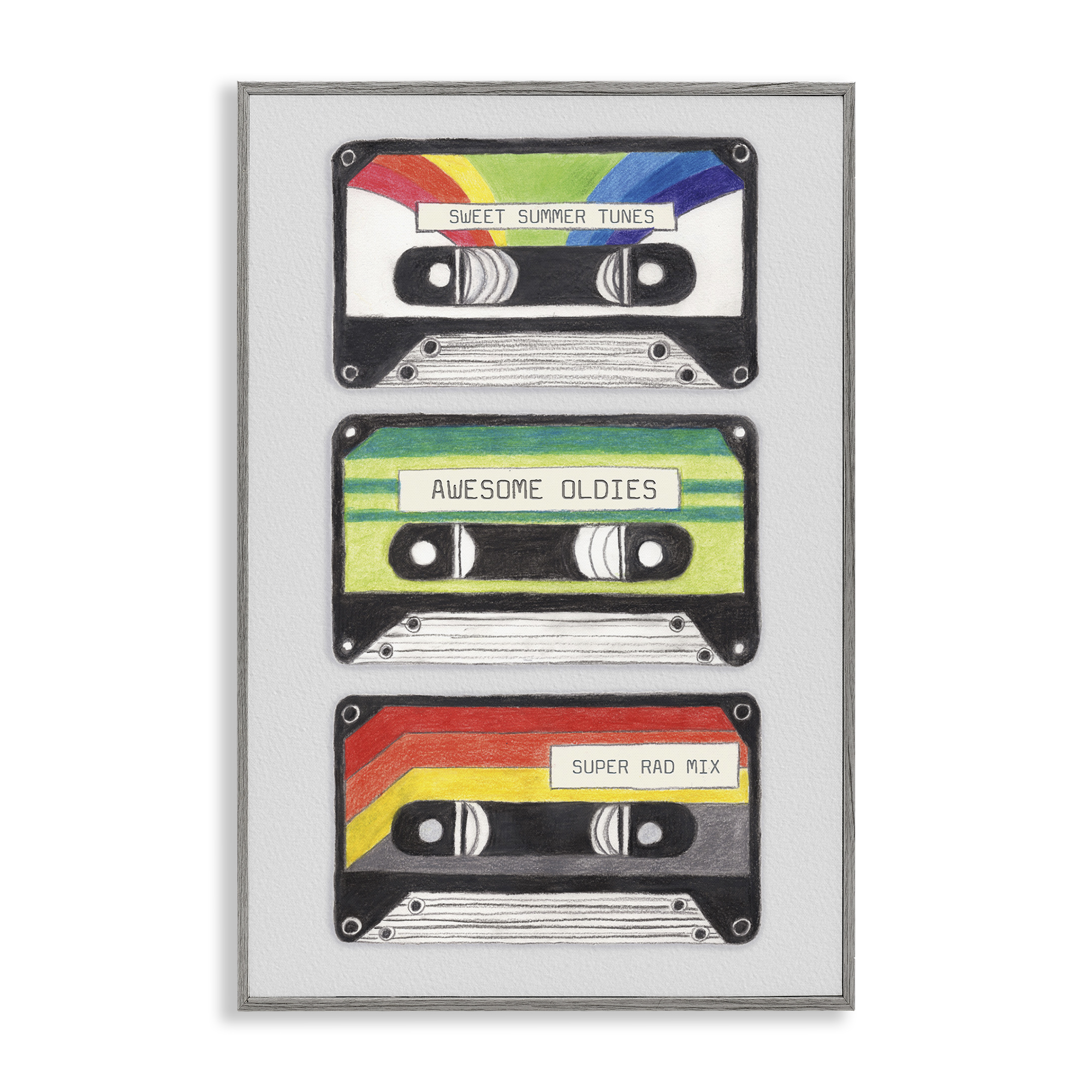 Stupell Industries Retro Cassette Tapes Performing Arts Painting Gray ...