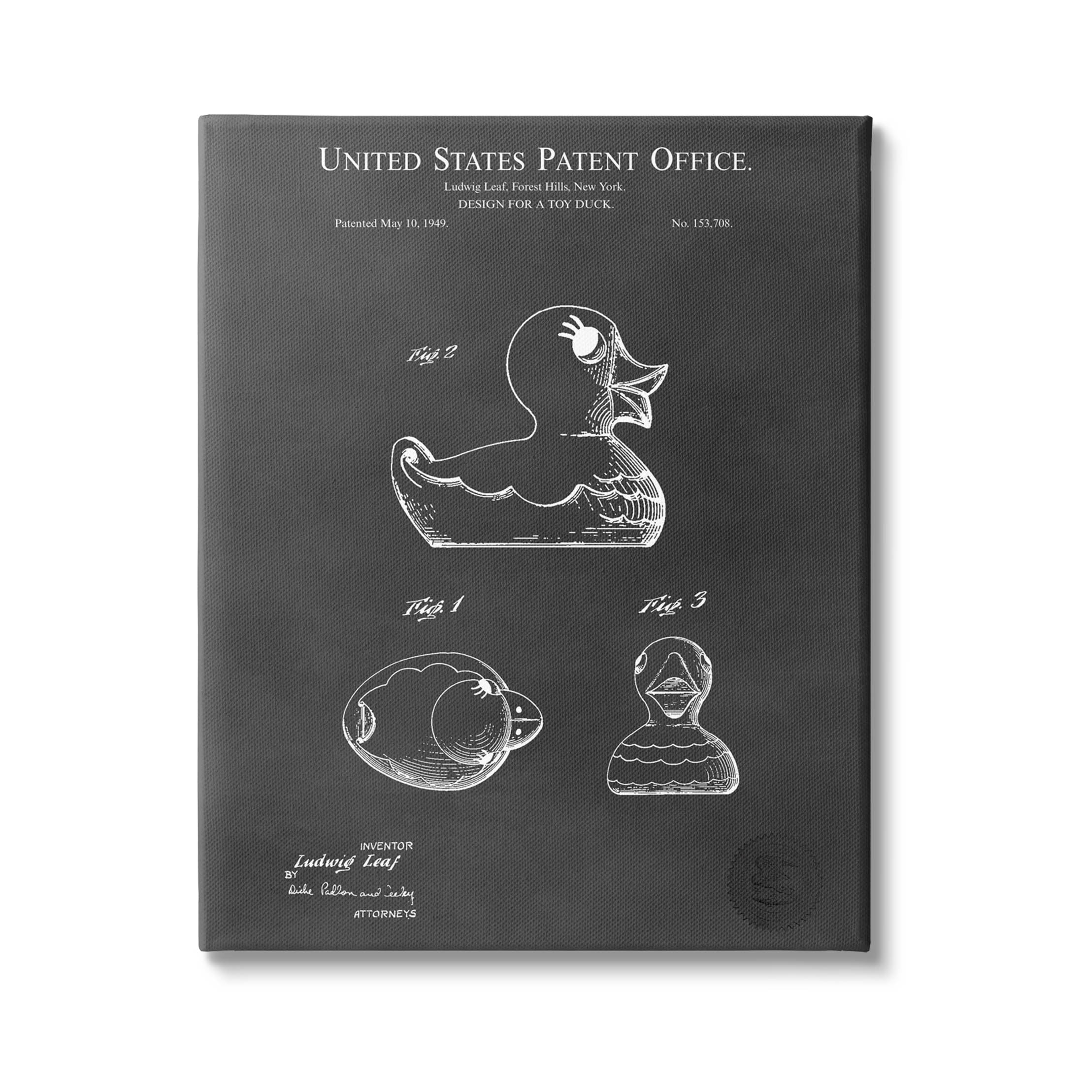 Stupell Industries Retro Duck Toy Blueprint Graphic Art Gallery Wrapped ...