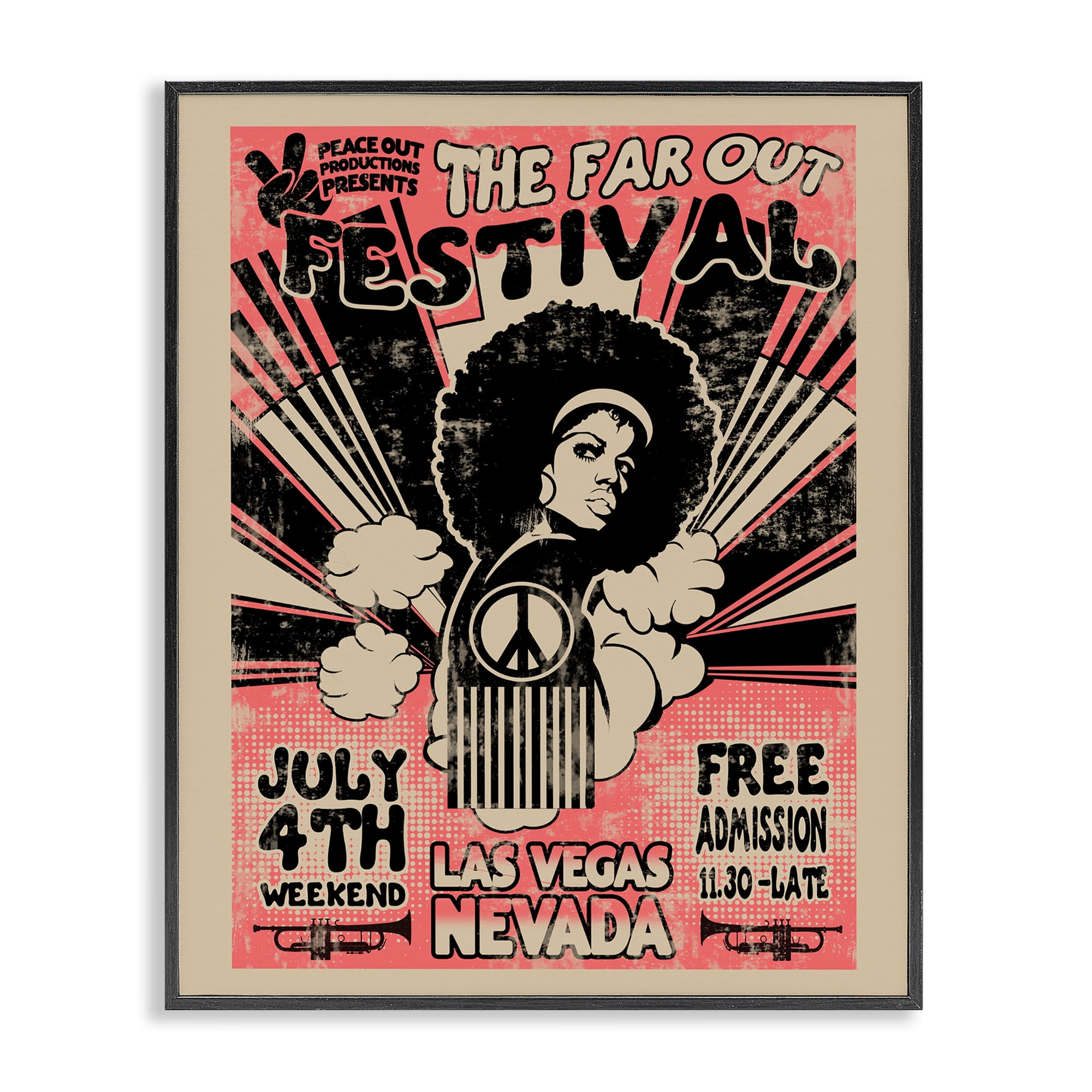 Stupell Industries Retro Far Out Festival Poster Black Framed Giclee ...