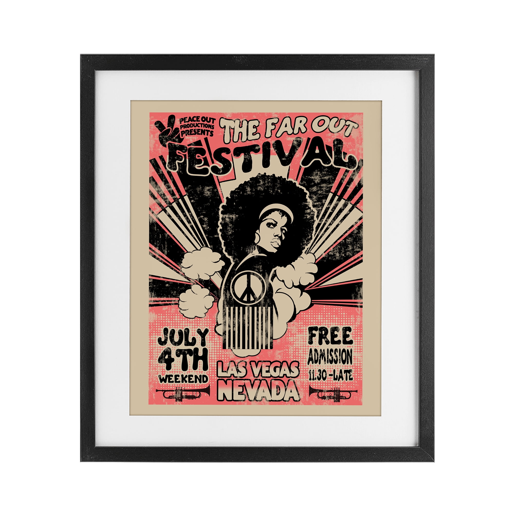 Stupell Industries Retro Far Out Festival Poster Black Framed Print ...