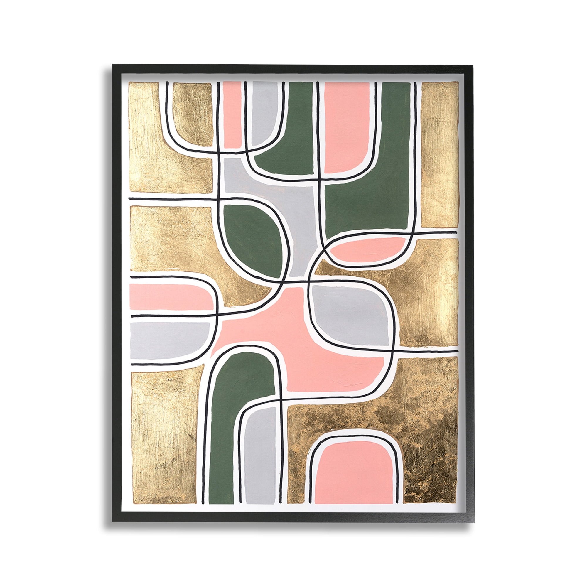 Stupell Industries Retro Glam Geometric Abstract Painting Black Framed ...