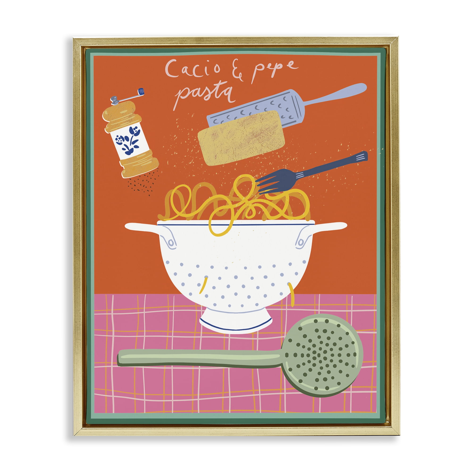 Stupell Industries Retro Italian Pasta Meal Food & Beverage Painting Gold Floater Framed Canvas ...