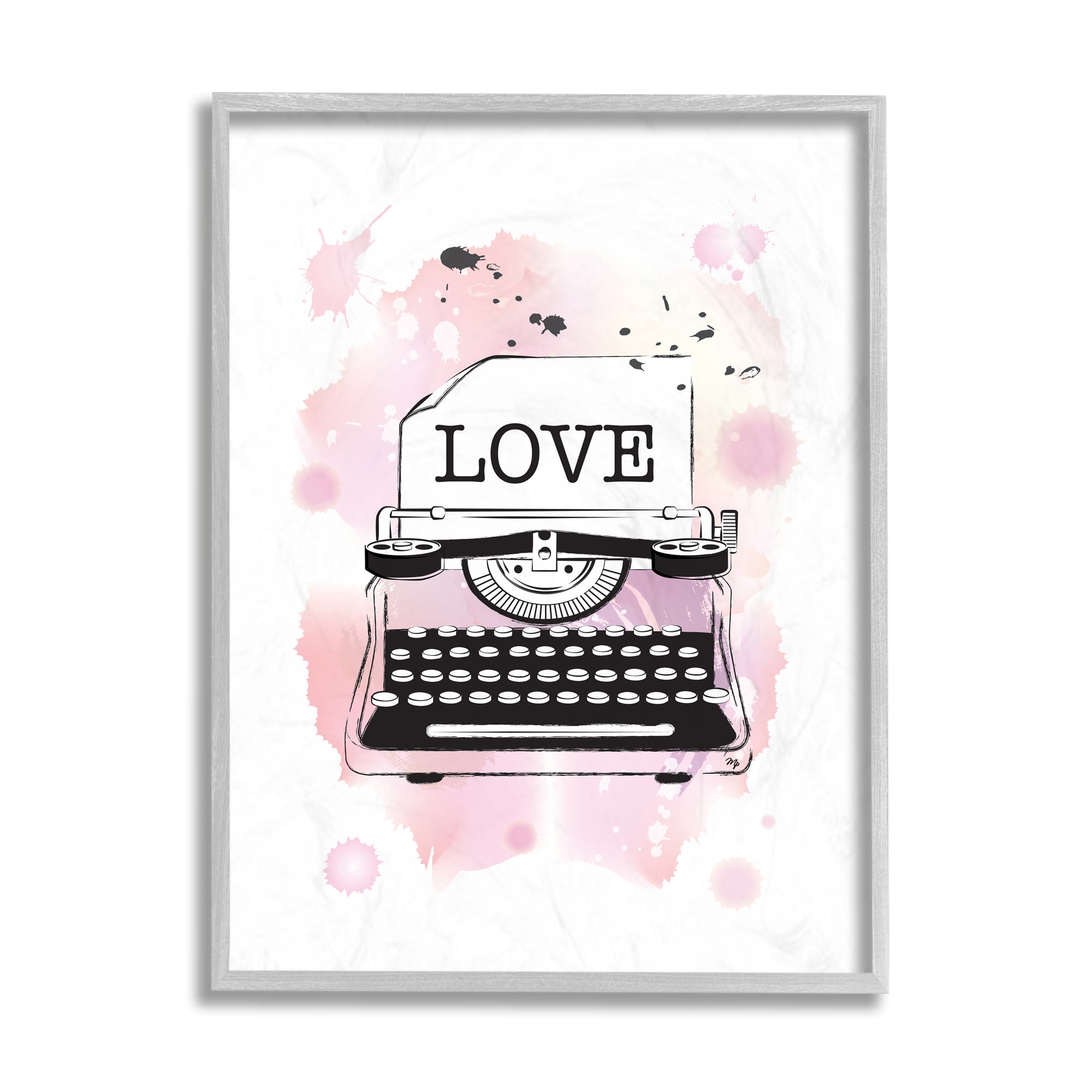 Stupell Industries Retro Pink Typewriter Love Text Paint Splash ...