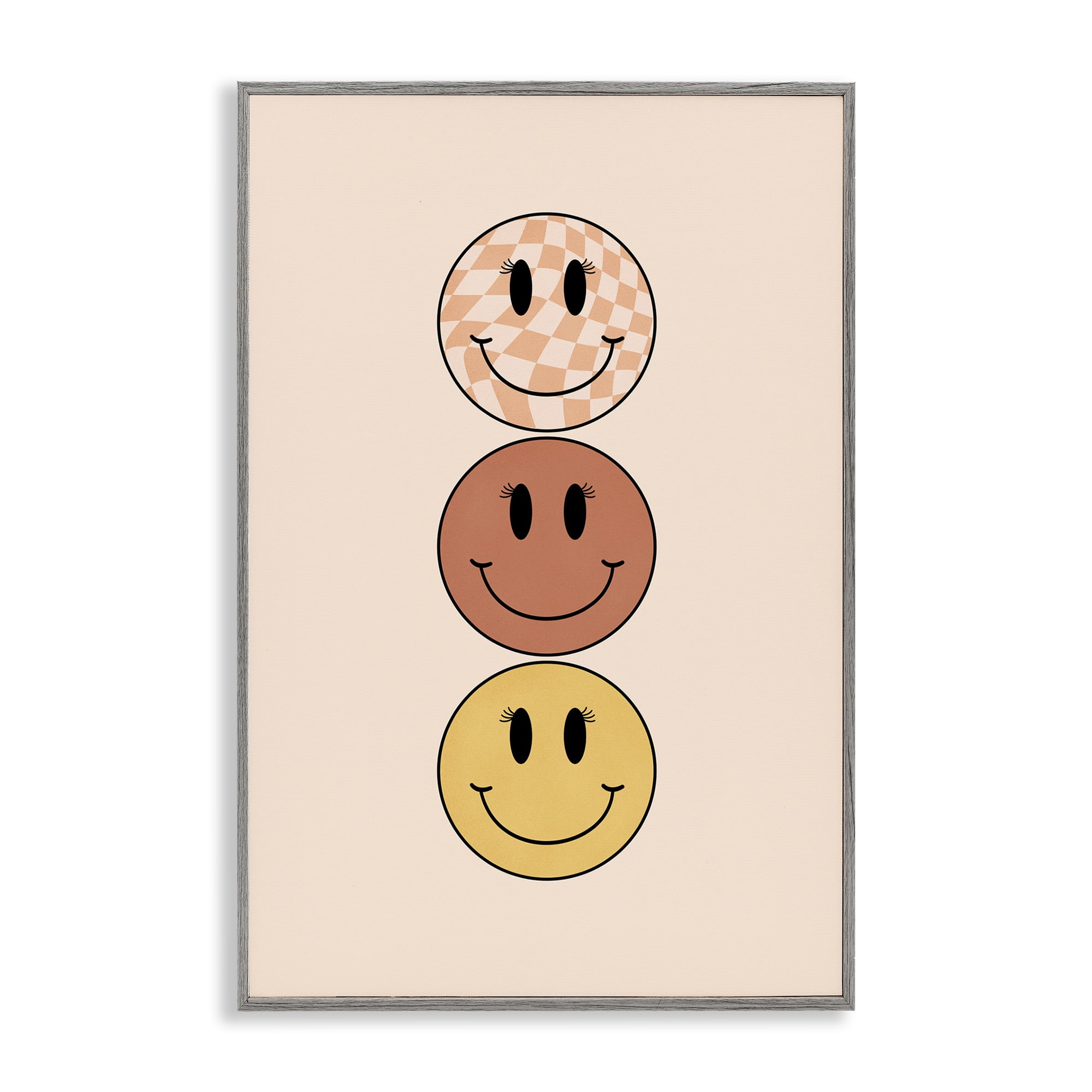 Stupell Industries Retro Smileys Trio Novelty Painting Gray Framed Art ...