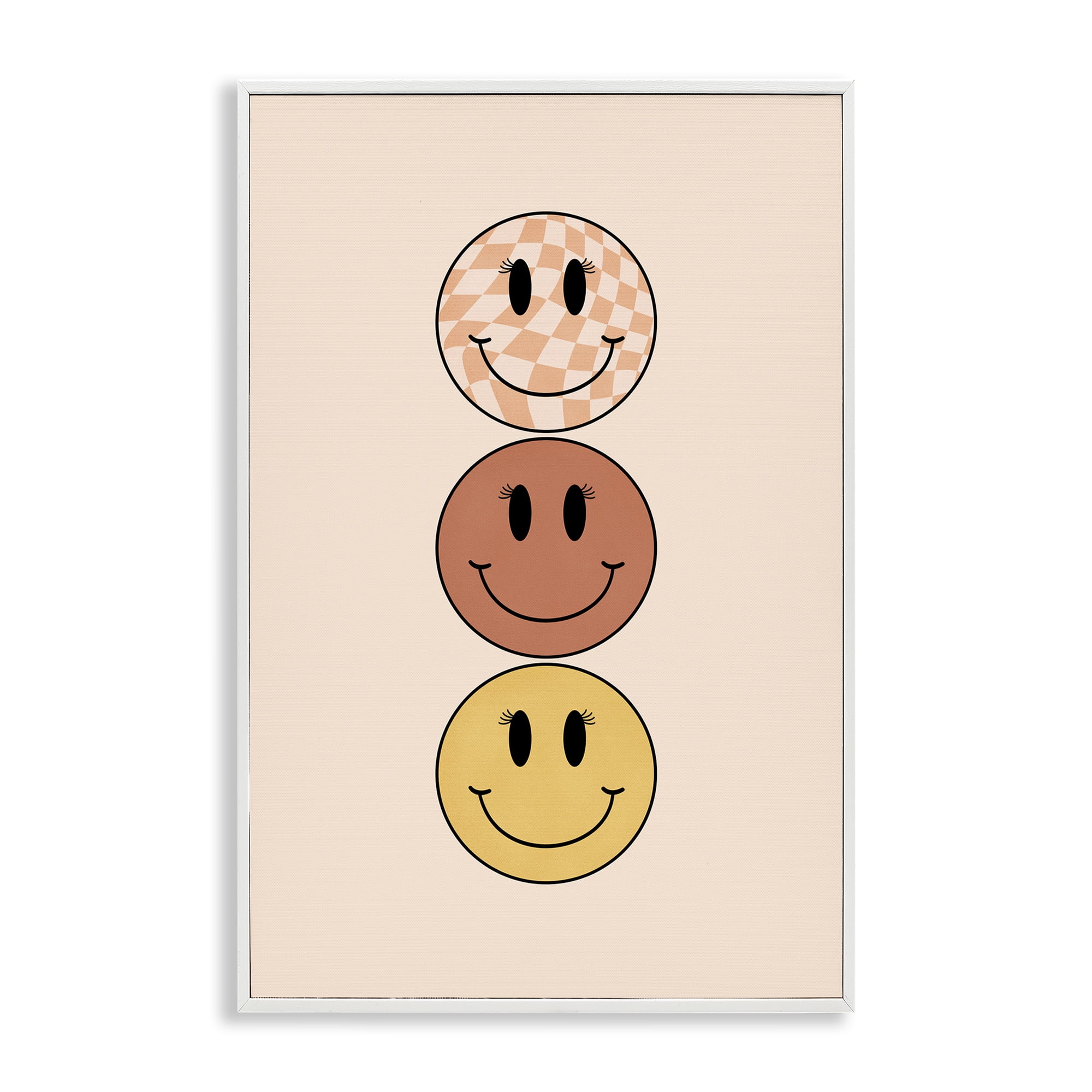 Stupell Industries Retro Smileys Trio Novelty Painting White Framed Art ...