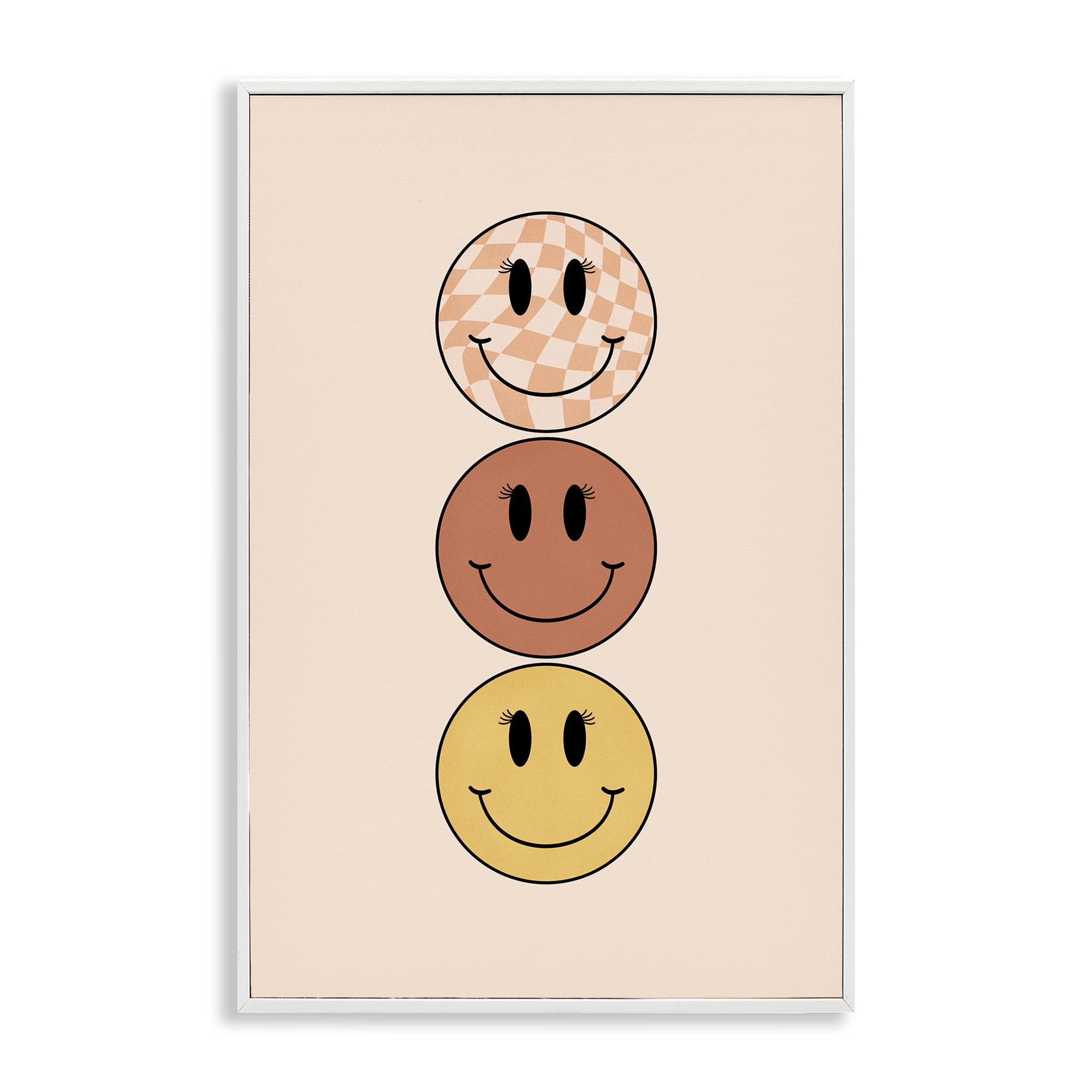 Stupell Industries Retro Smileys Trio Novelty Painting White Framed Art ...