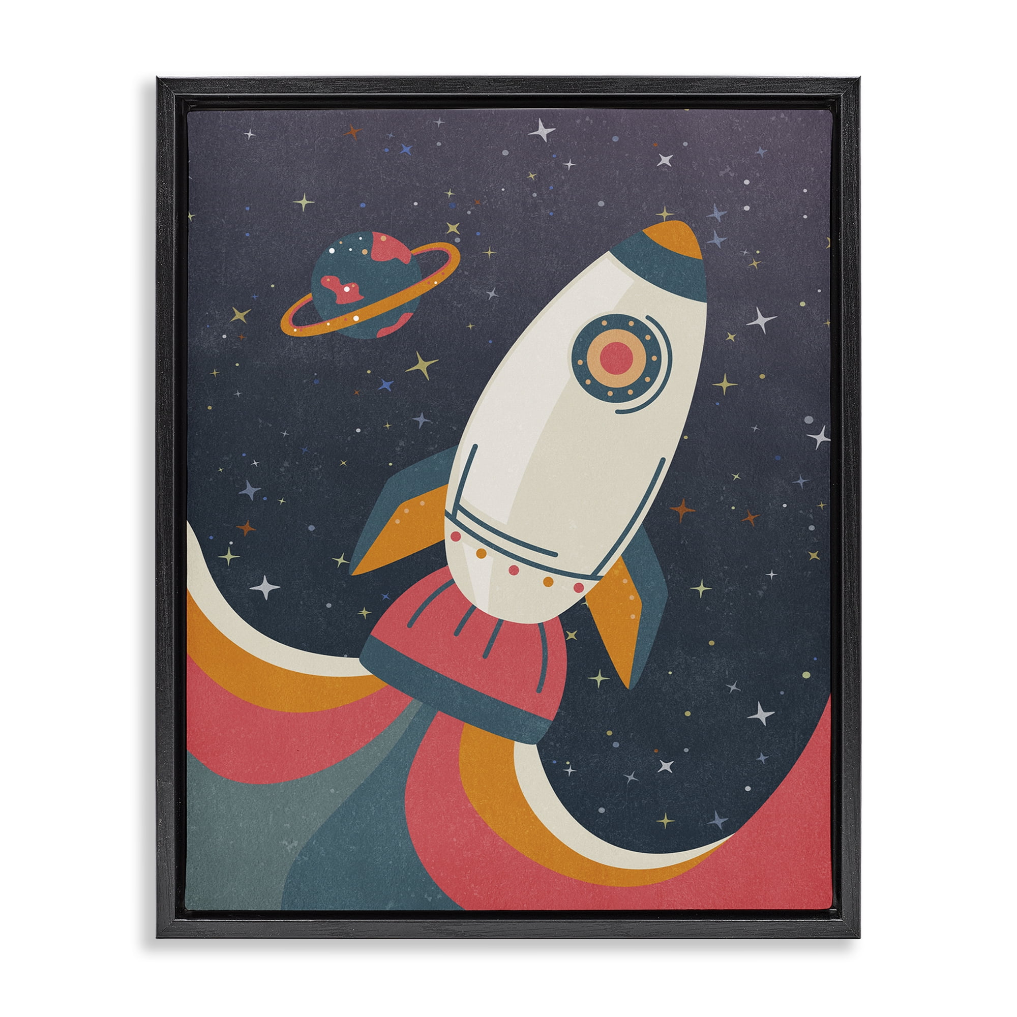 Stupell Industries Retro Space Rocket Astrology & Stars Painting Black ...