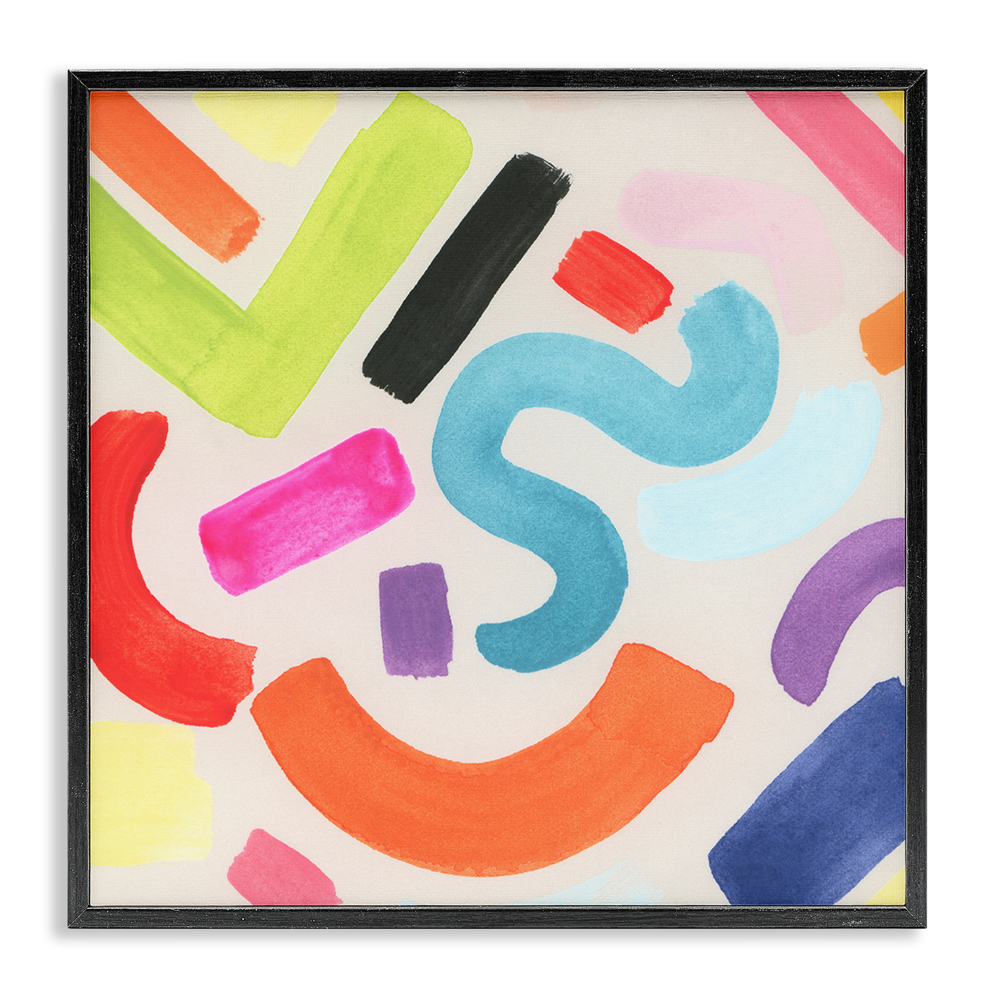 Stupell Industries Retro Squiggle Shapes Abstract Painting Black Framed ...