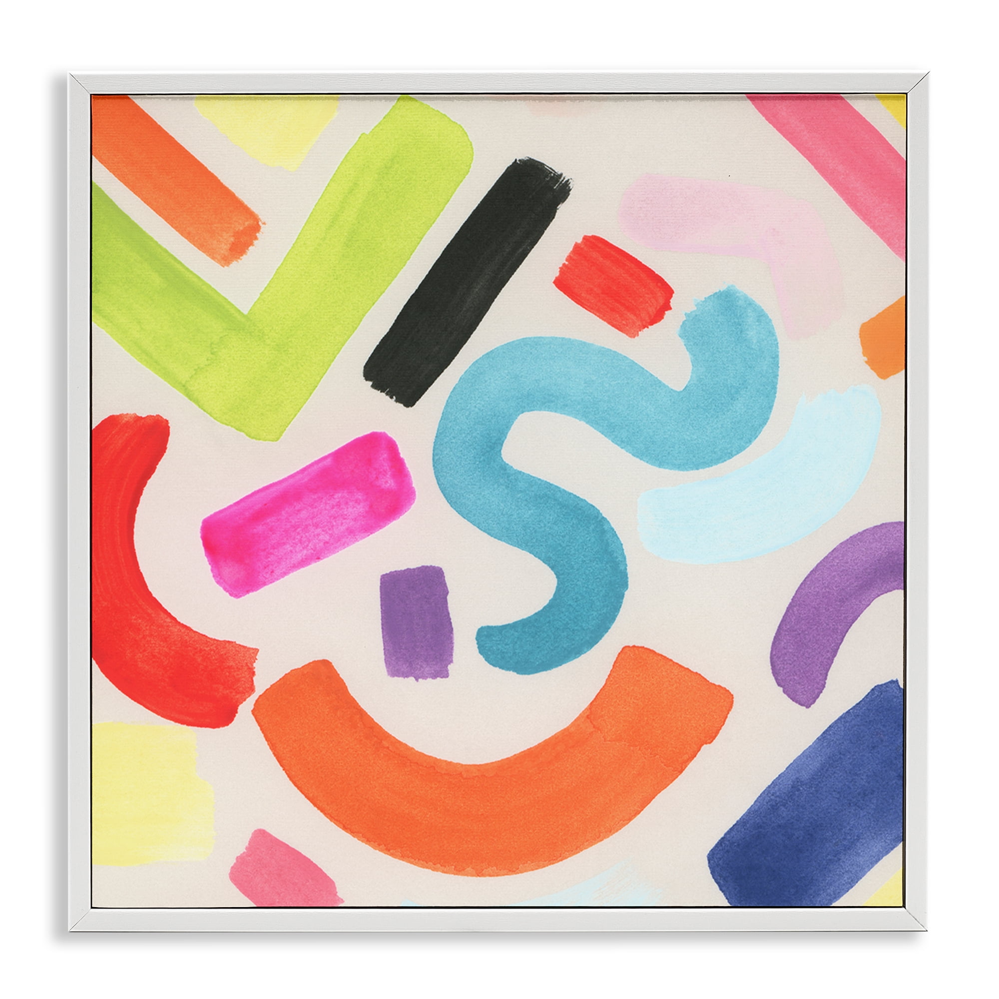 Stupell Industries Retro Squiggle Shapes Abstract Painting White Framed ...
