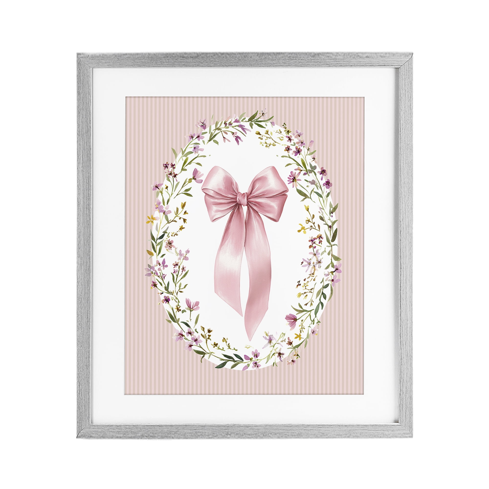 Stupell Industries Ribbon with Oval Florals Gray Framed Print Under ...