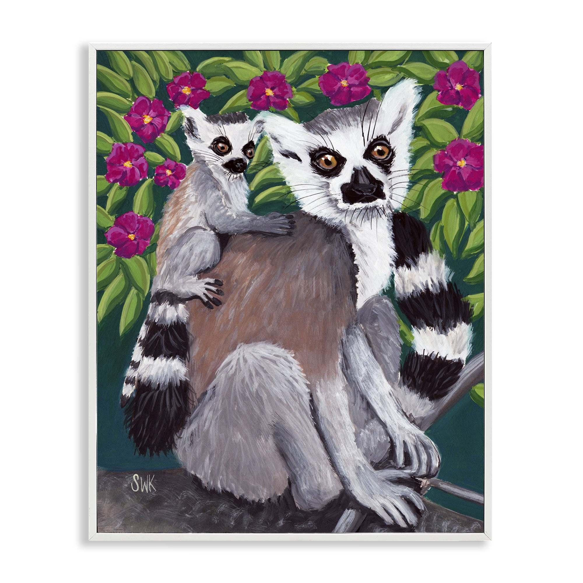 Stupell Industries Ring Tailed Lemur Mama & Baby White Framed Giclee ...