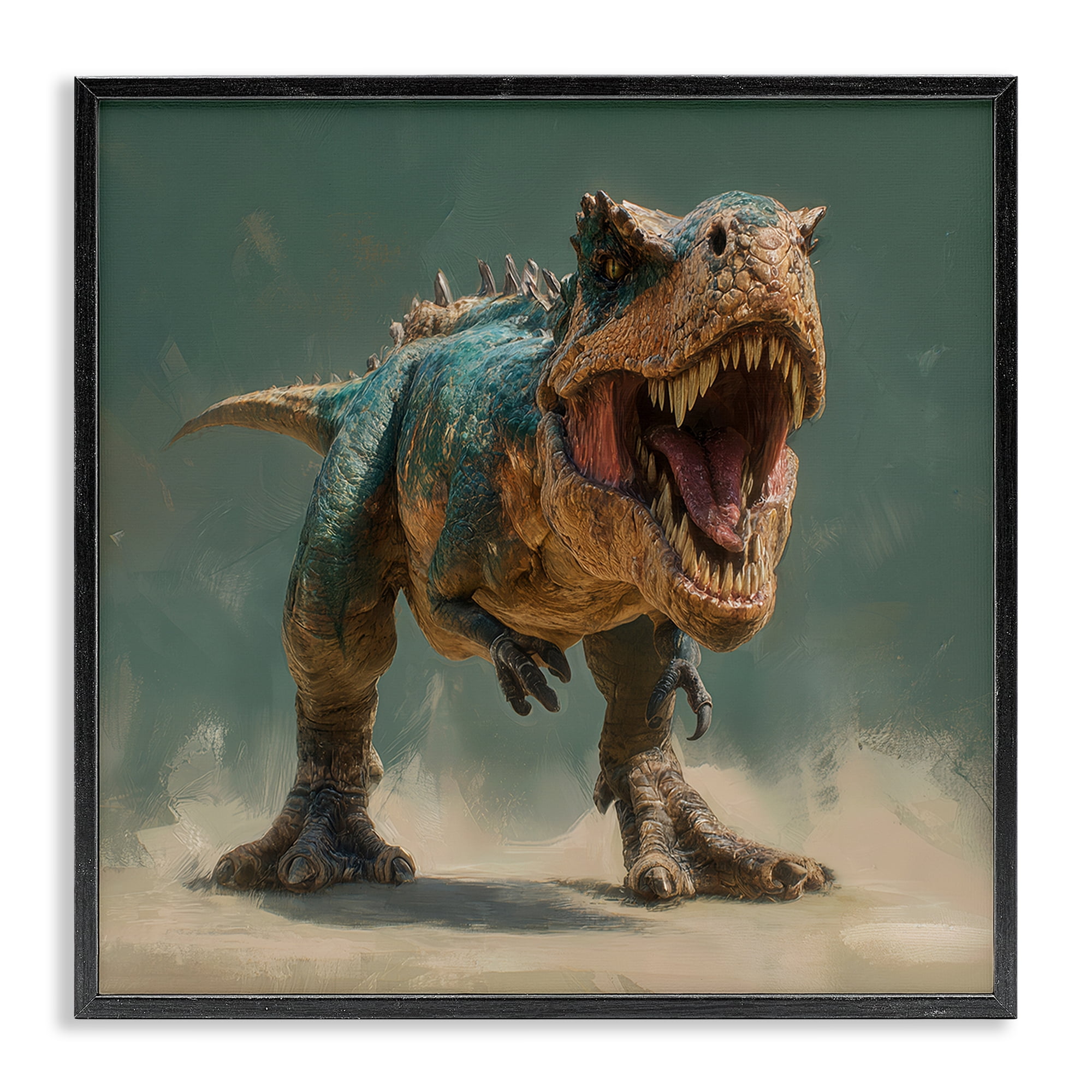 Stupell Industries Roaring T-Rex in Green Black Framed Giclee Art ...
