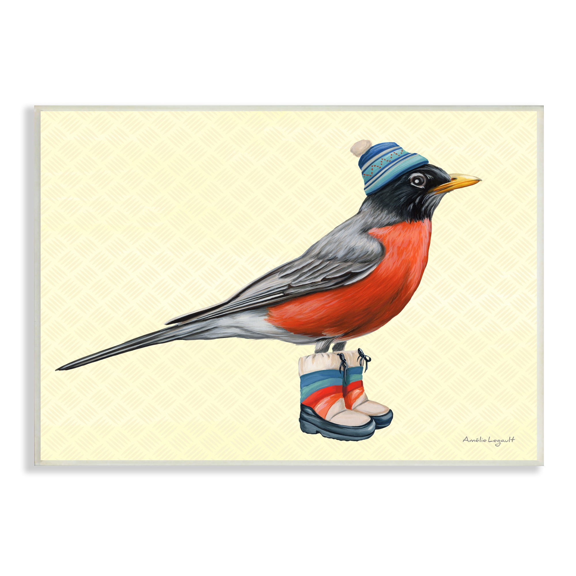 Stupell Industries Robin Cozy Winter Boots Hat Yellow Hatched Pattern ...