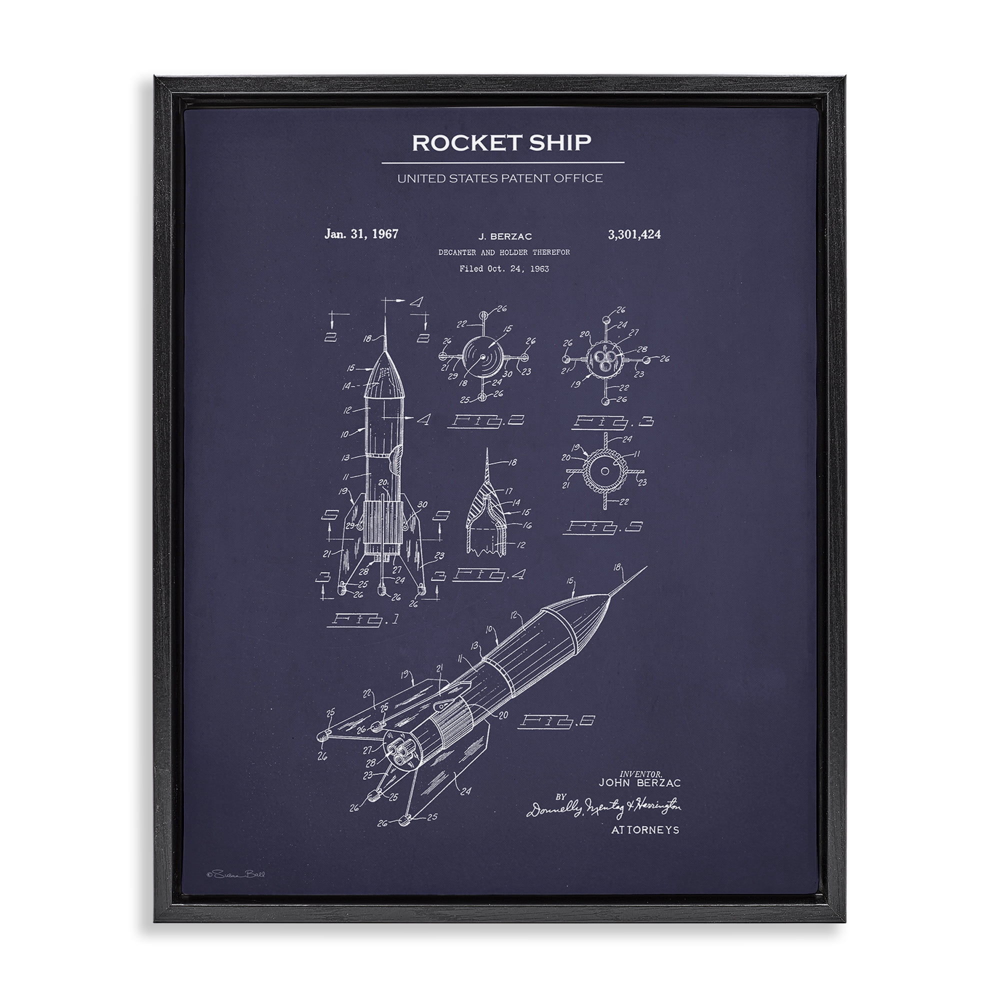 Stupell Industries Rocket Ship Blueprint Transportation Painting Black ...