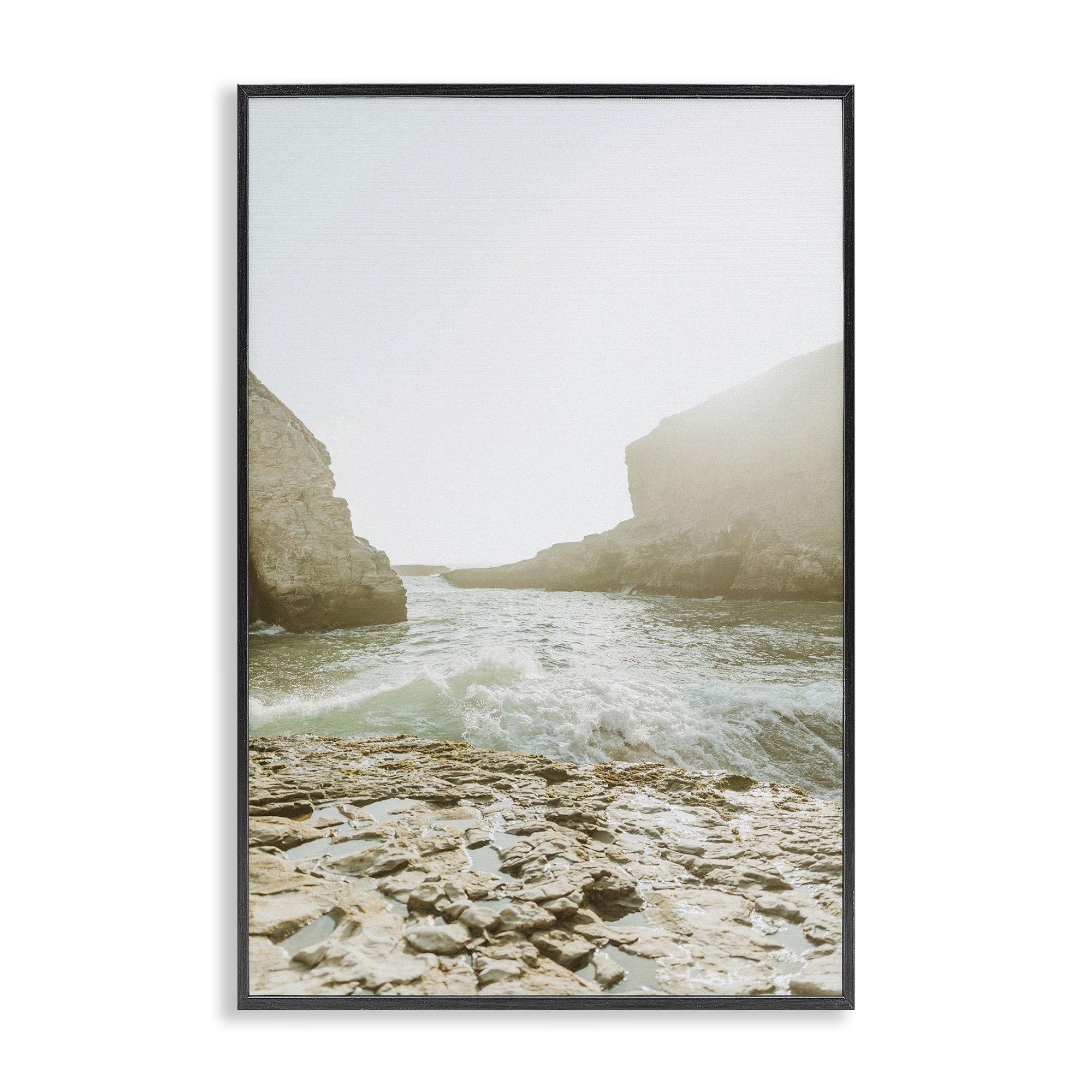 Stupell Industries Rocky Beach Cove Landscape Photography Black Framed ...