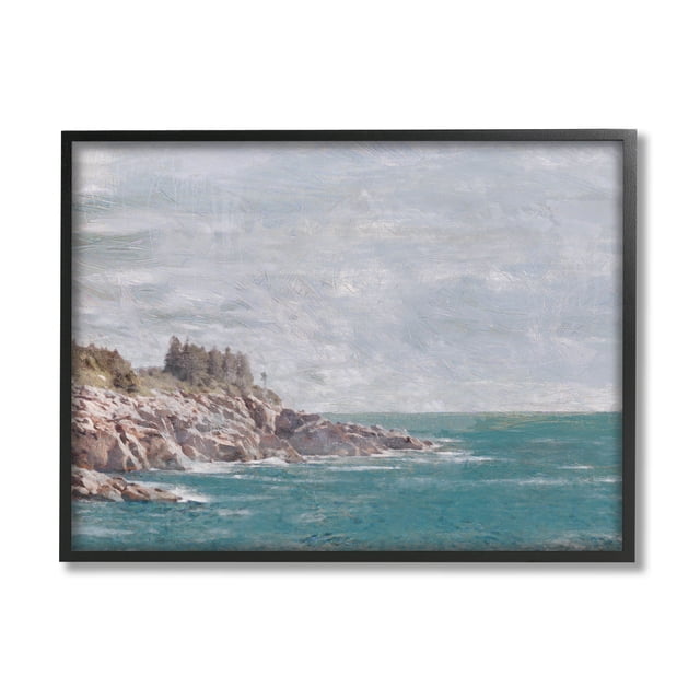 Stupell Industries Rocky Cliff Ocean Landscape Painting Black Framed ...