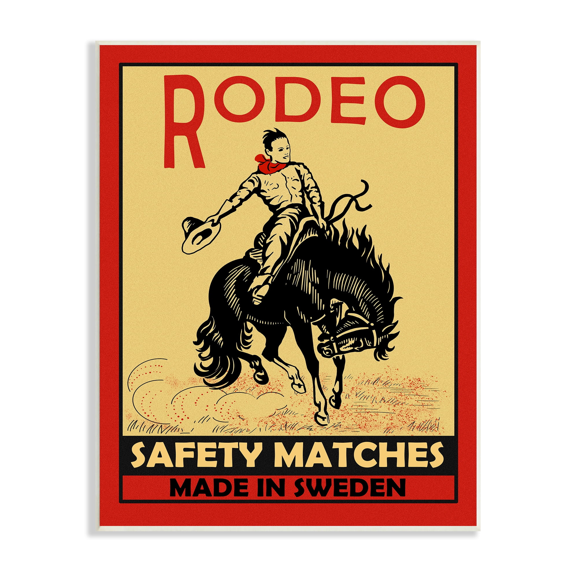 Stupell Industries Rodeo Safety Matches Cowboy Bucking Bronco Red ...