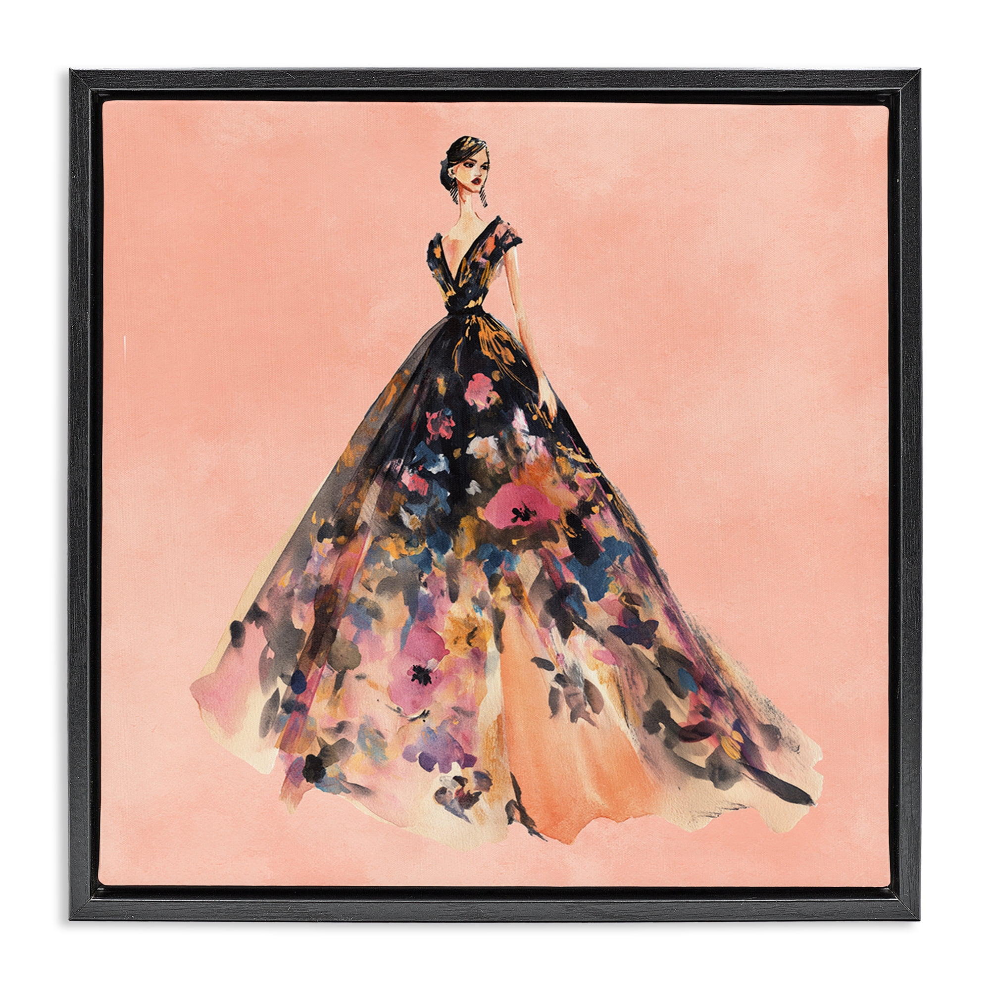 Stupell Industries Rose Gold Night Black Framed Floater Canvas Wall Art ...