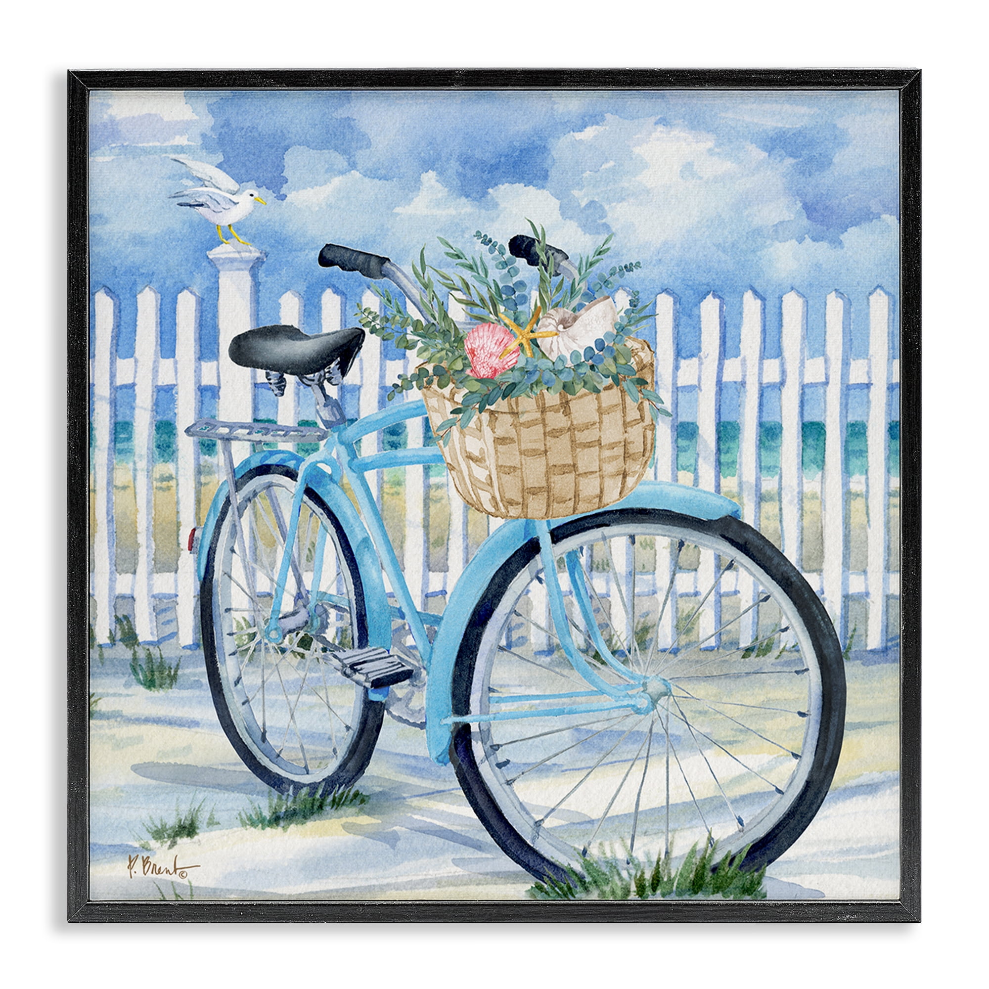 Stupell Industries Rosemary Beach Bicycle Transportation Painting Black ...