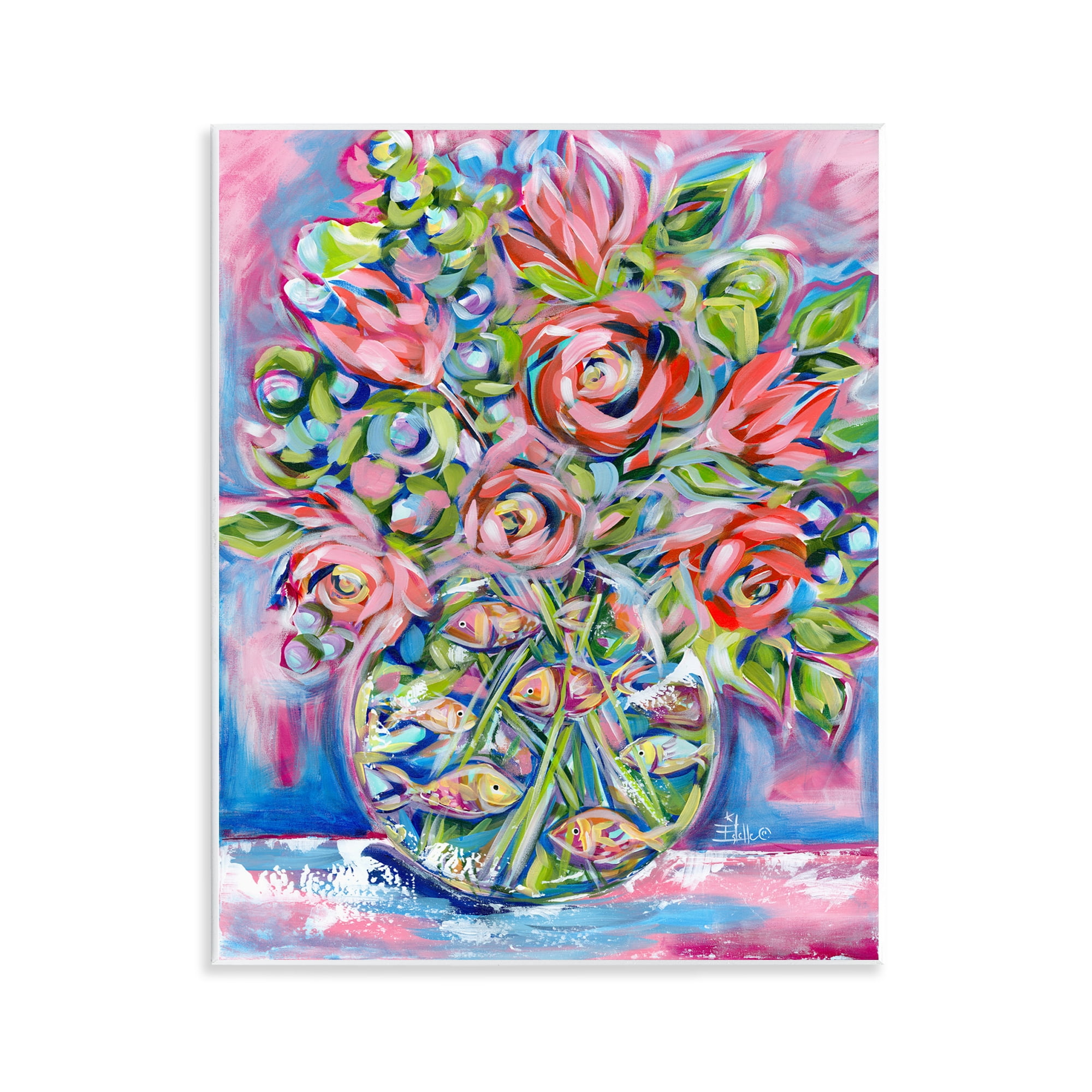 Stupell Industries Roses & Goldfish Vase Botanical & Floral Painting ...