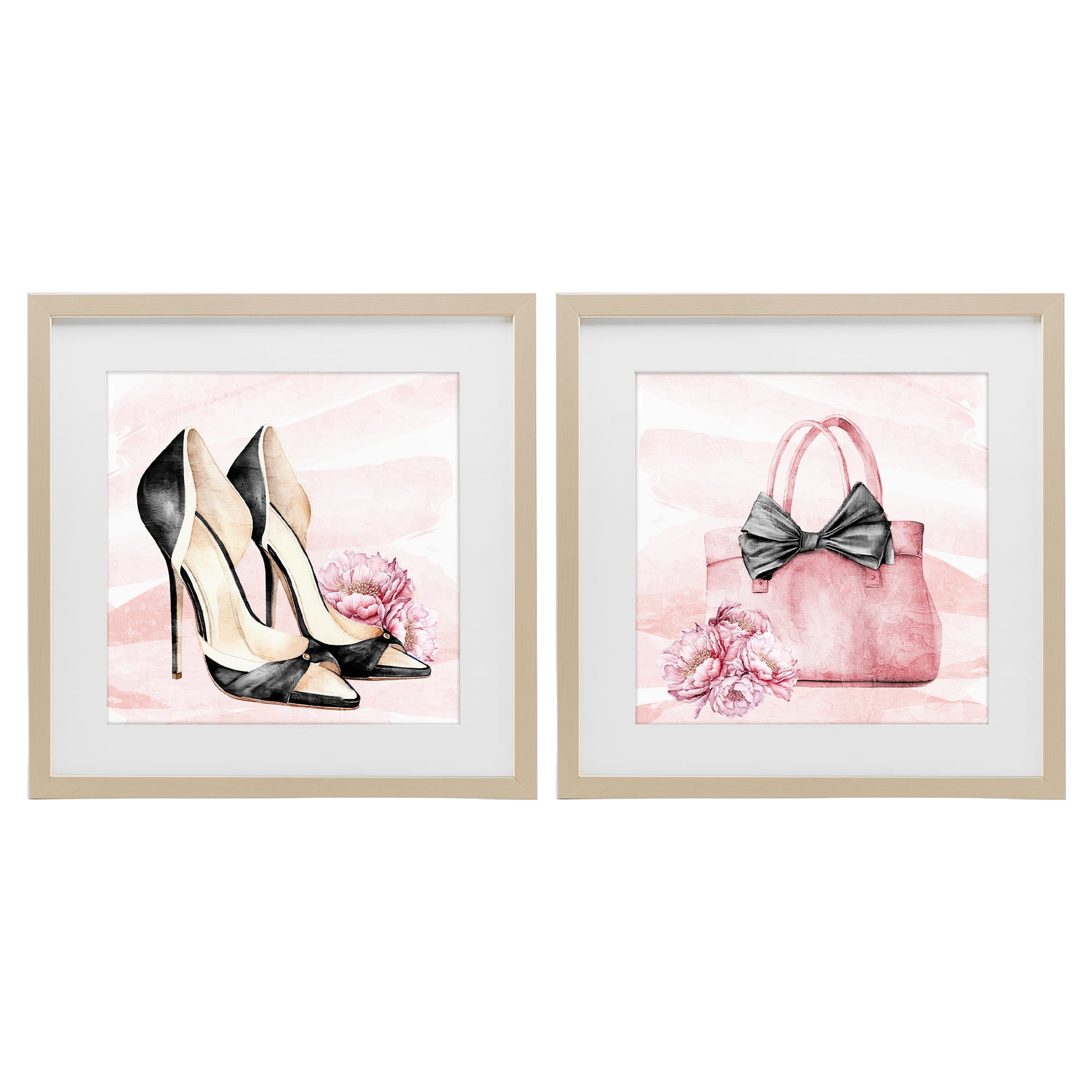 Stupell Industries Rosy Glam Time Shoes 2 Piece Birch Framed Print ...