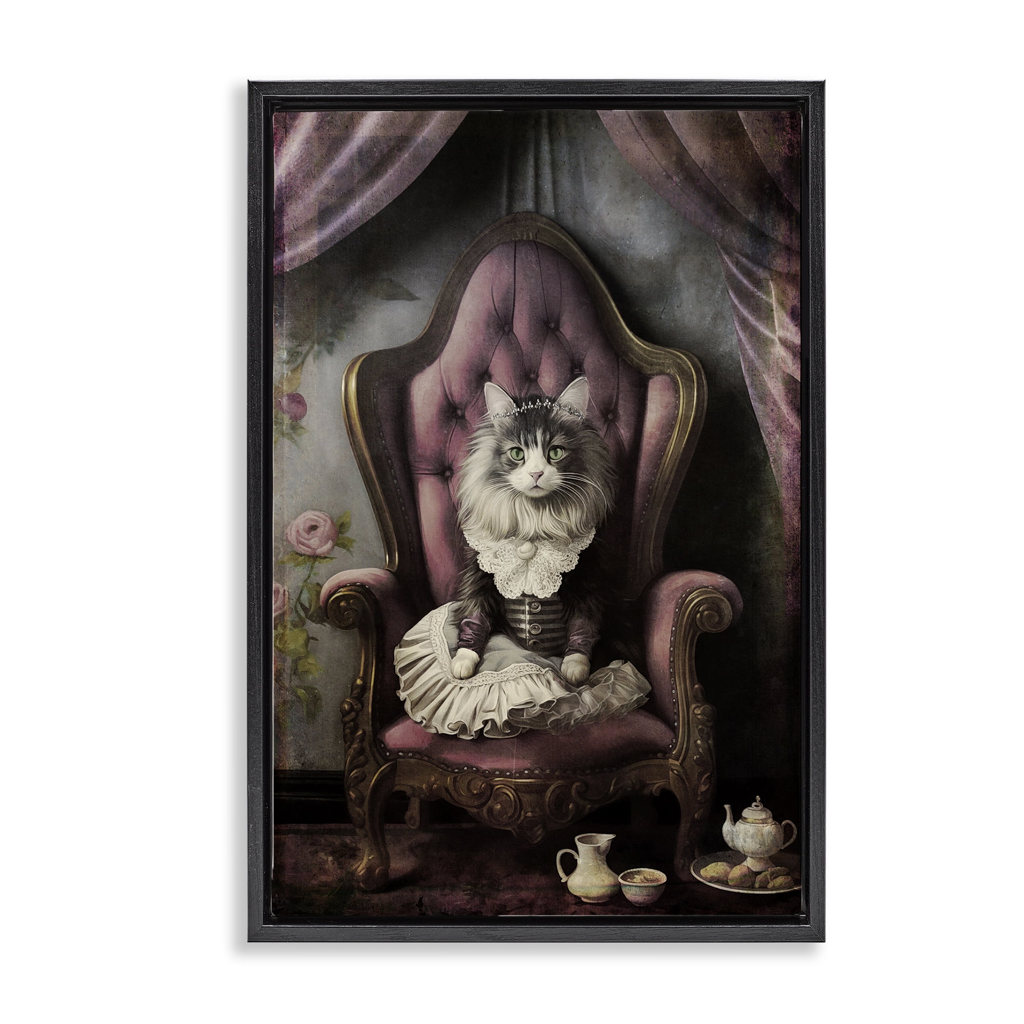 Stupell Industries Royal Cat & Tea Novelty Painting Black Floater ...