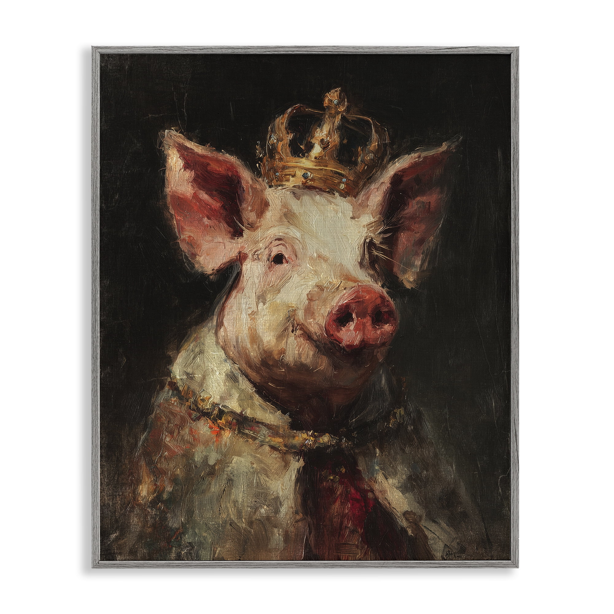 Stupell Industries Royal Swine Portrait Gray Framed Giclee Art, design ...