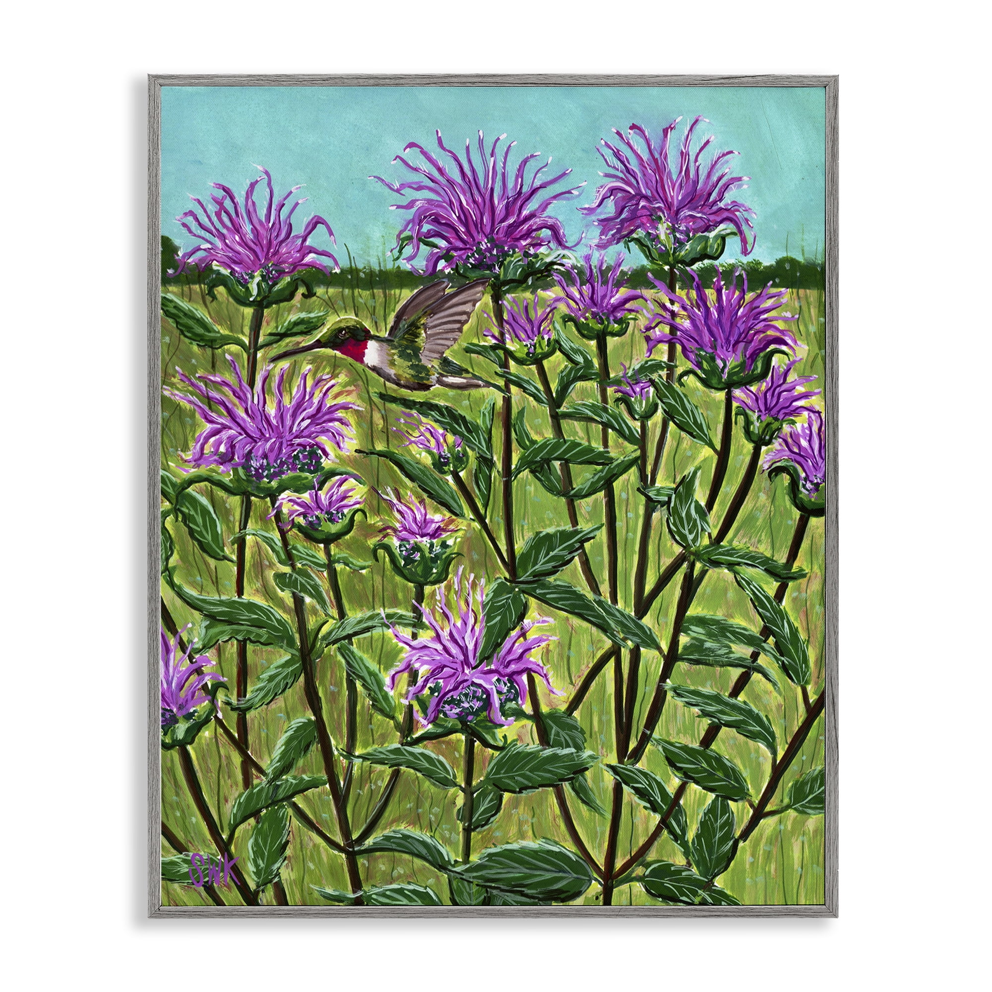 Stupell Industries Ruby Throated Hummingbird & Beebalm Gray Framed ...