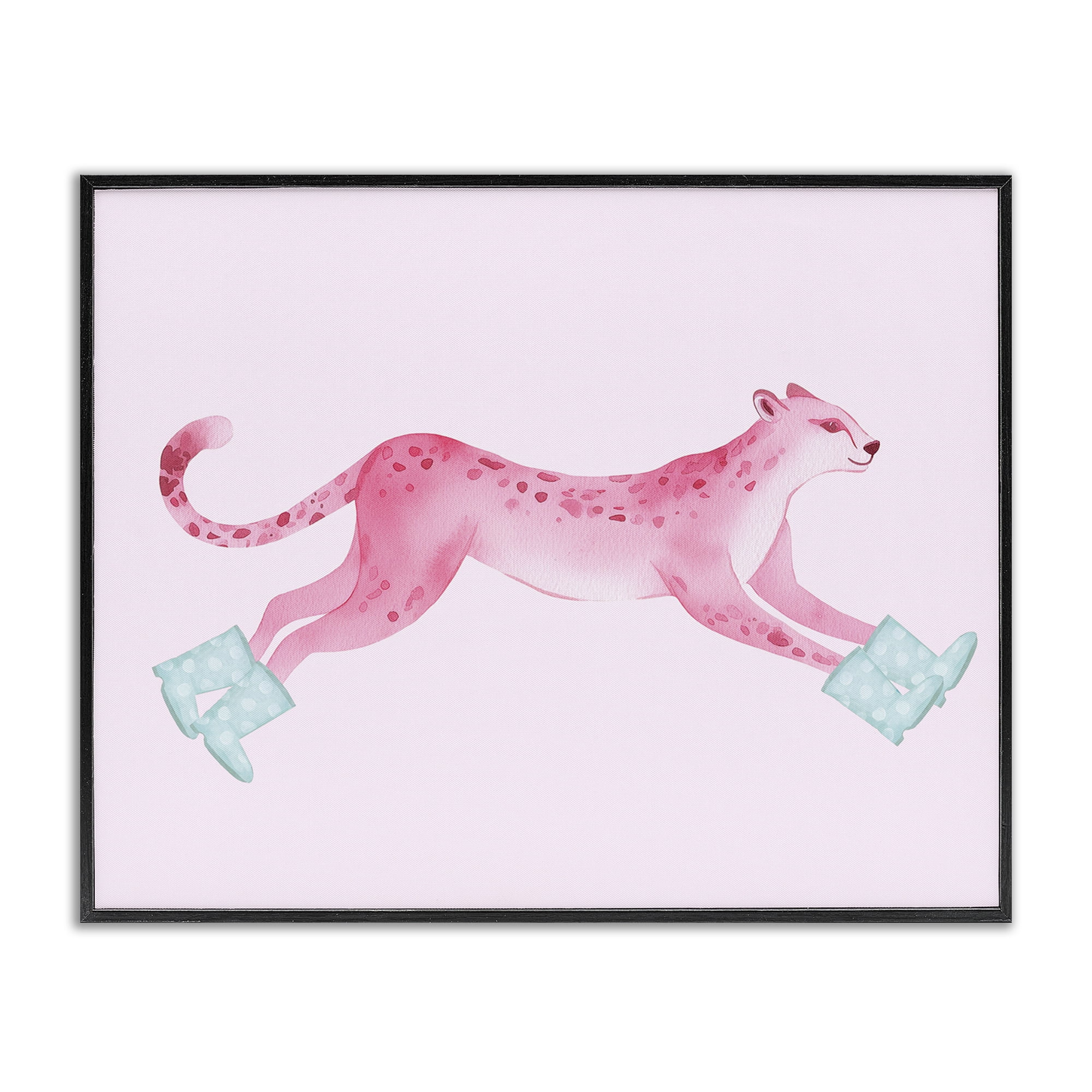 Stupell Industries Running Leopard in Boots Animals Painting Black ...