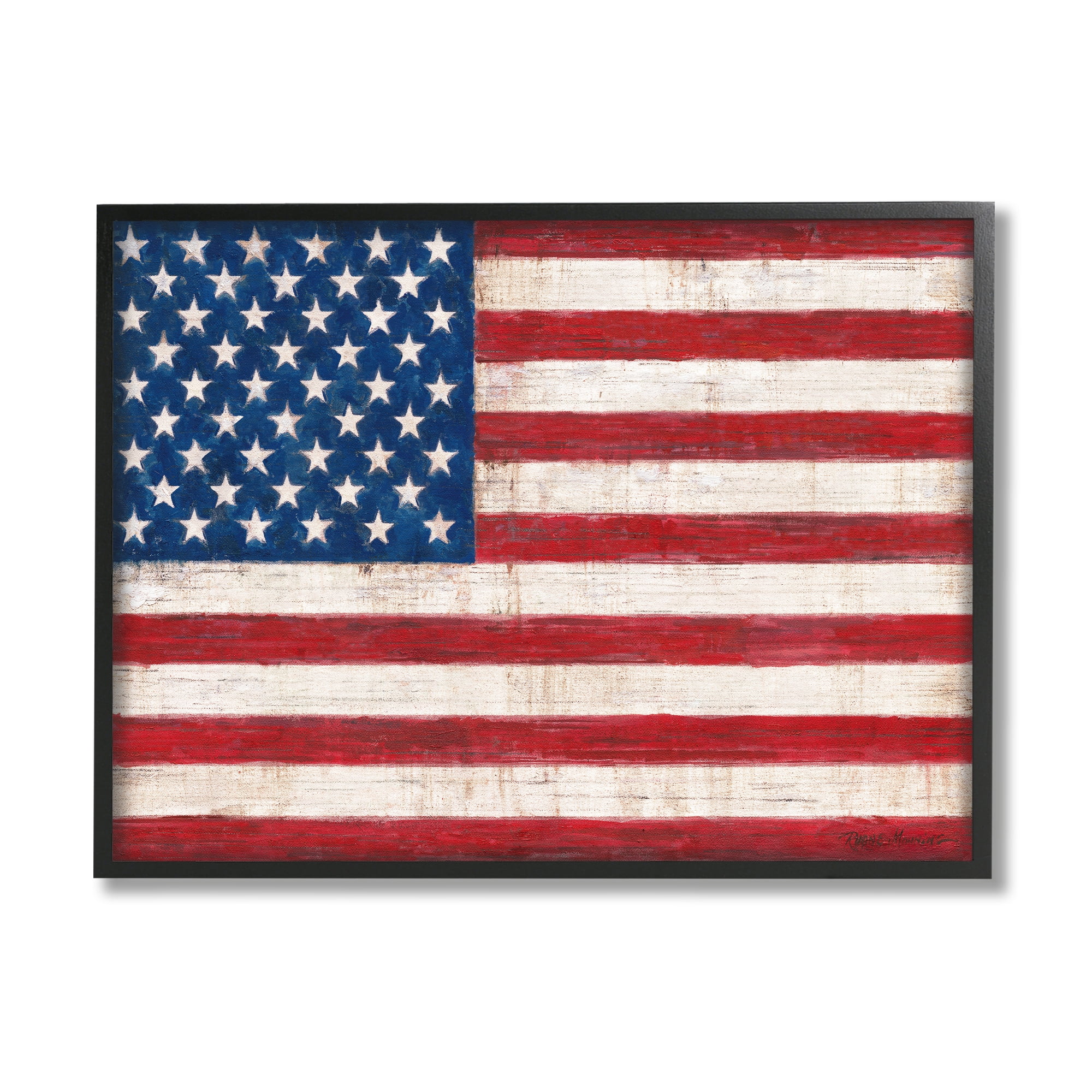 Stupell Industries Rustic American Flag Red White Blue Distressed ...