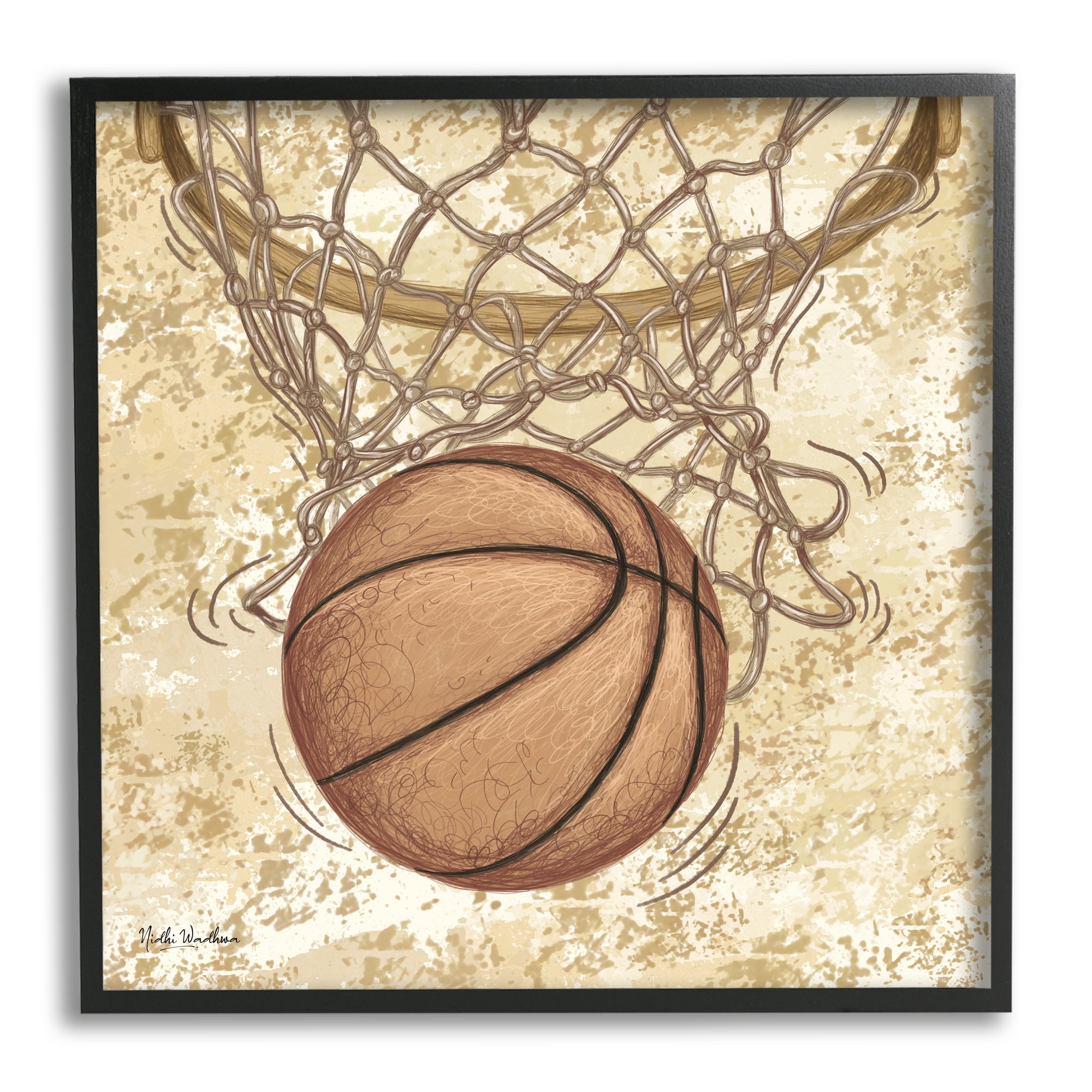 Stupell Industries Rustic Basketball in Hoop Sports Painting Black ...